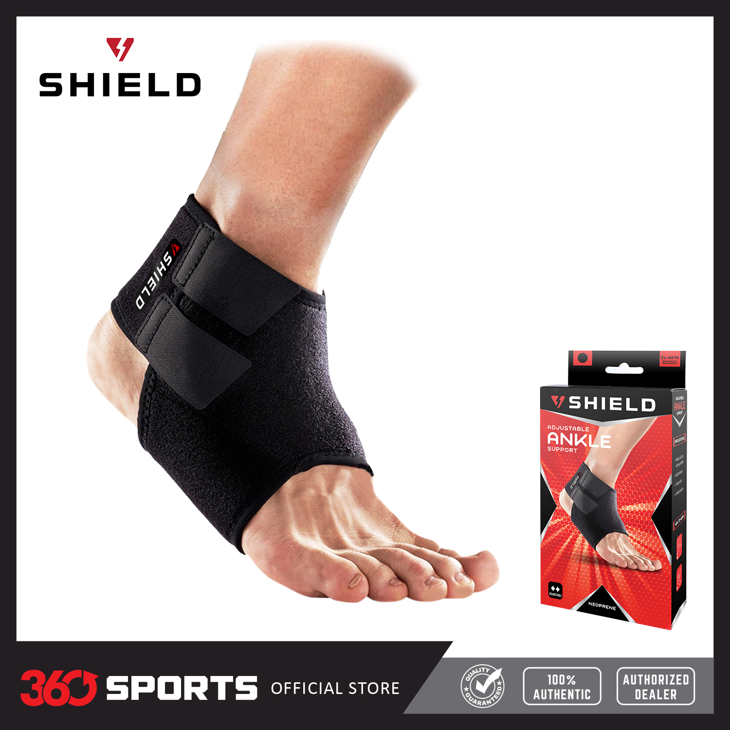 Shield ZL6870 Neoprene Adjustable Ankle Support with Dual Strap - 1pc ...