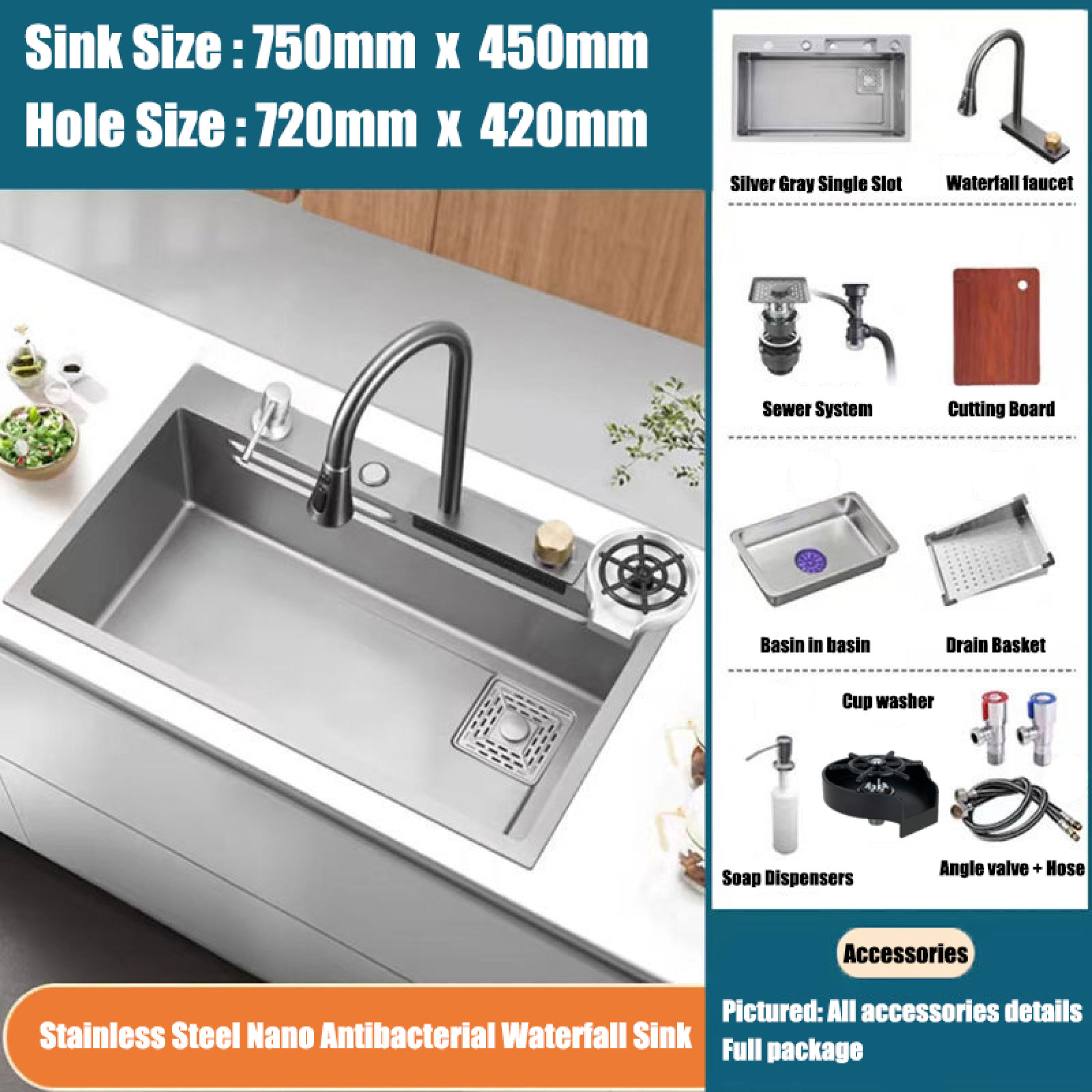 Kitchen black nano thickened rain waterfall stainless steel sink ...