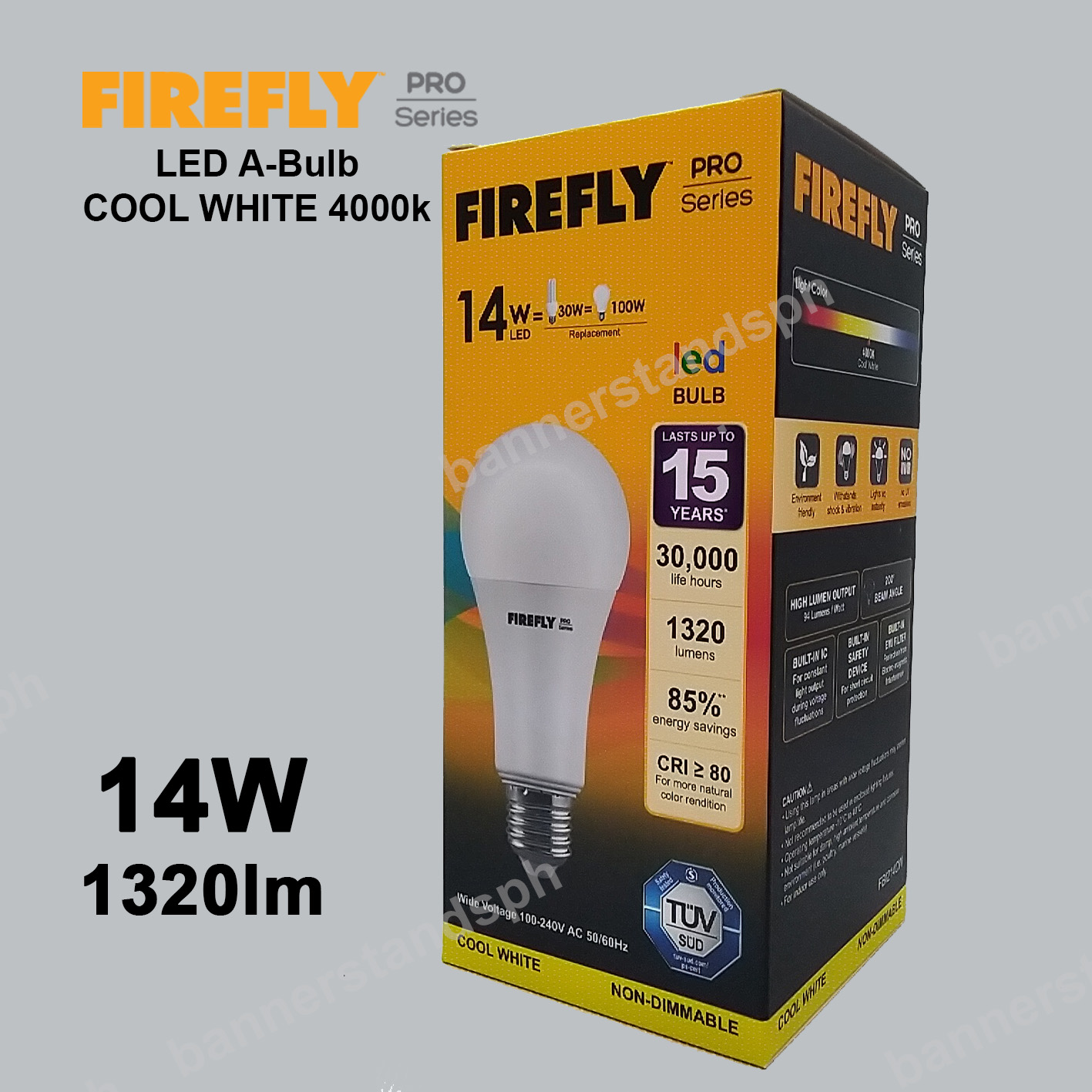 Firefly Cool White Pro Series LED A Bulb 14W 4000k CW 1320lm E27 30,000 ...