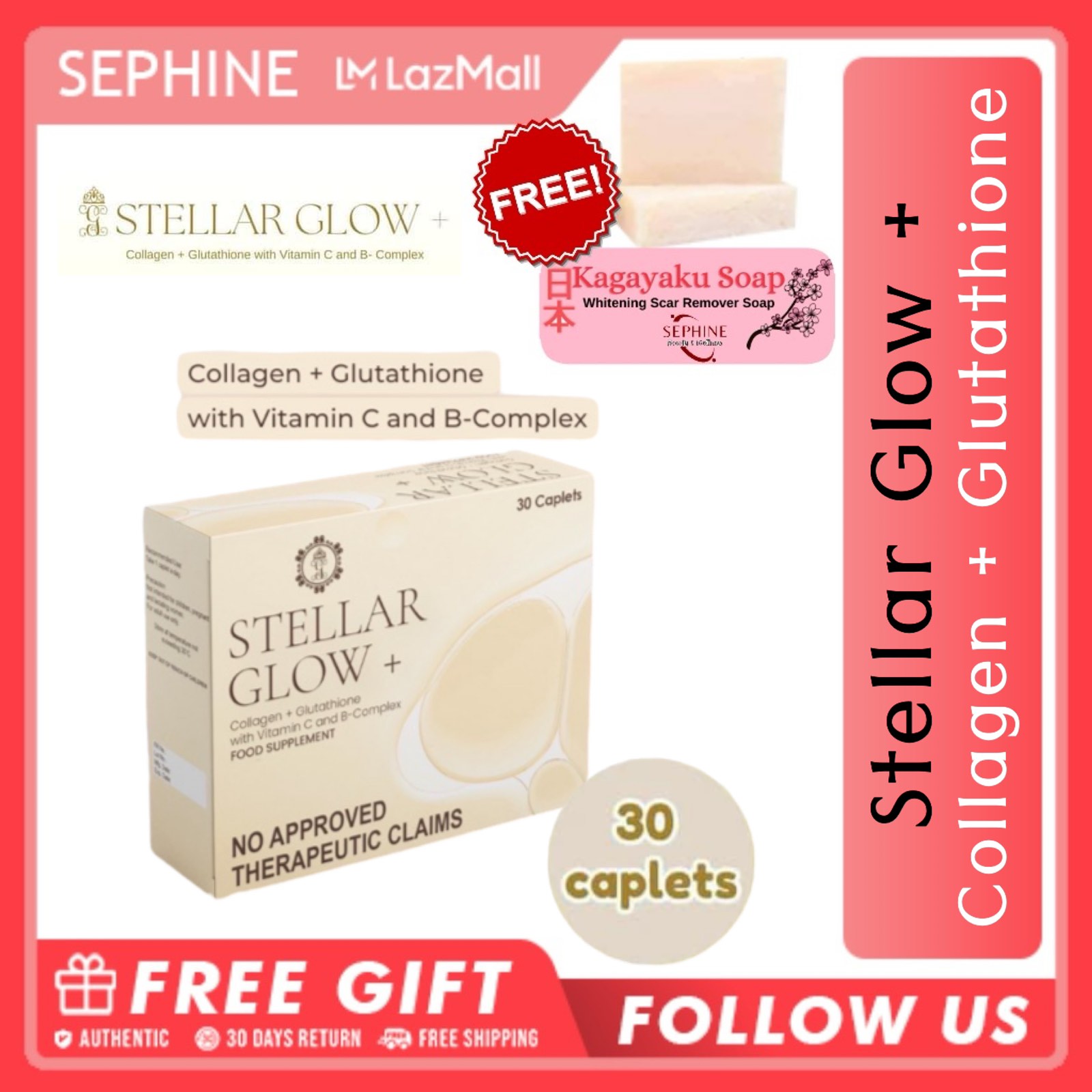 STELLAR GLOW+ COLLAGEN AND GLUTATHIONE CAPLETS W/ FREEBIE | Lazada PH