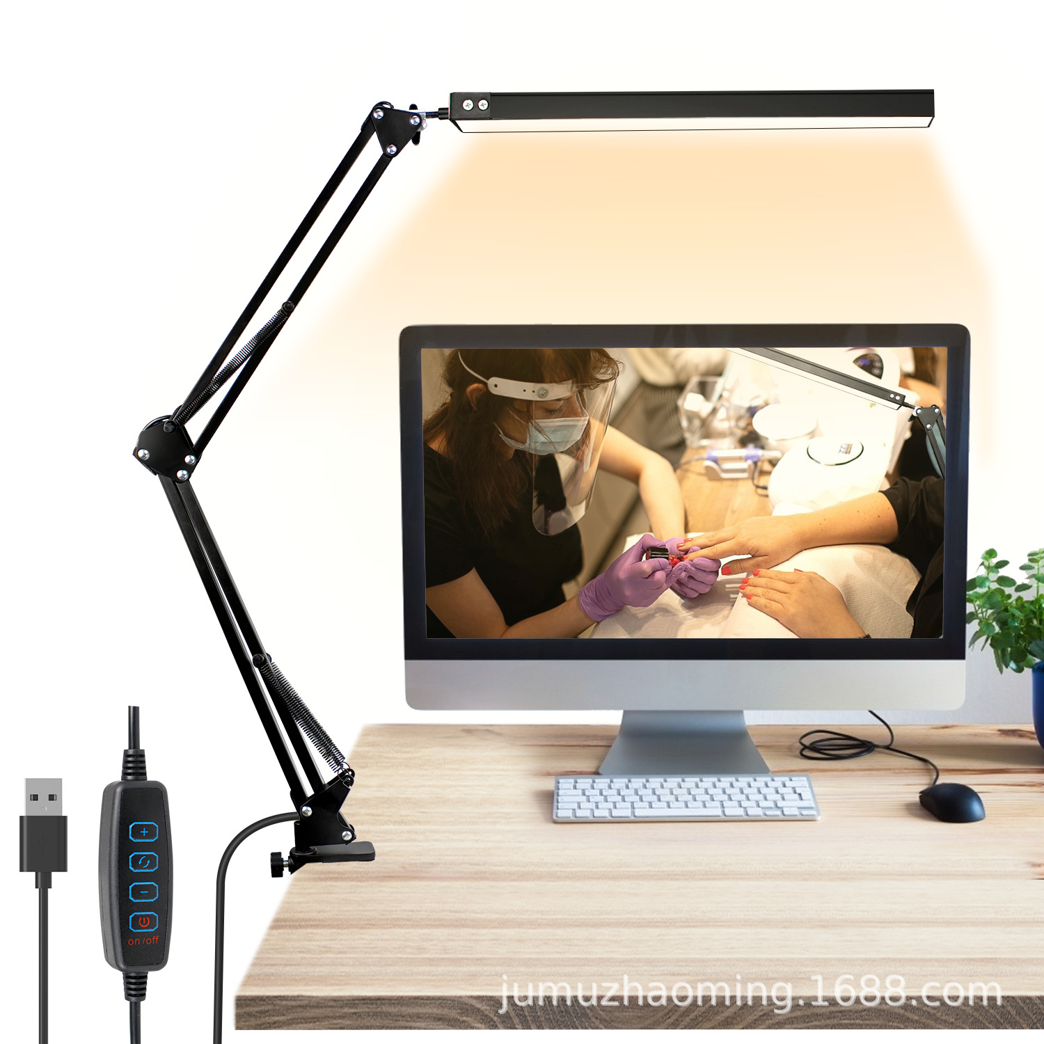 WB【24 hours】table lamp Black Metal Adjustable Arm Work Desk Lamp LED ...