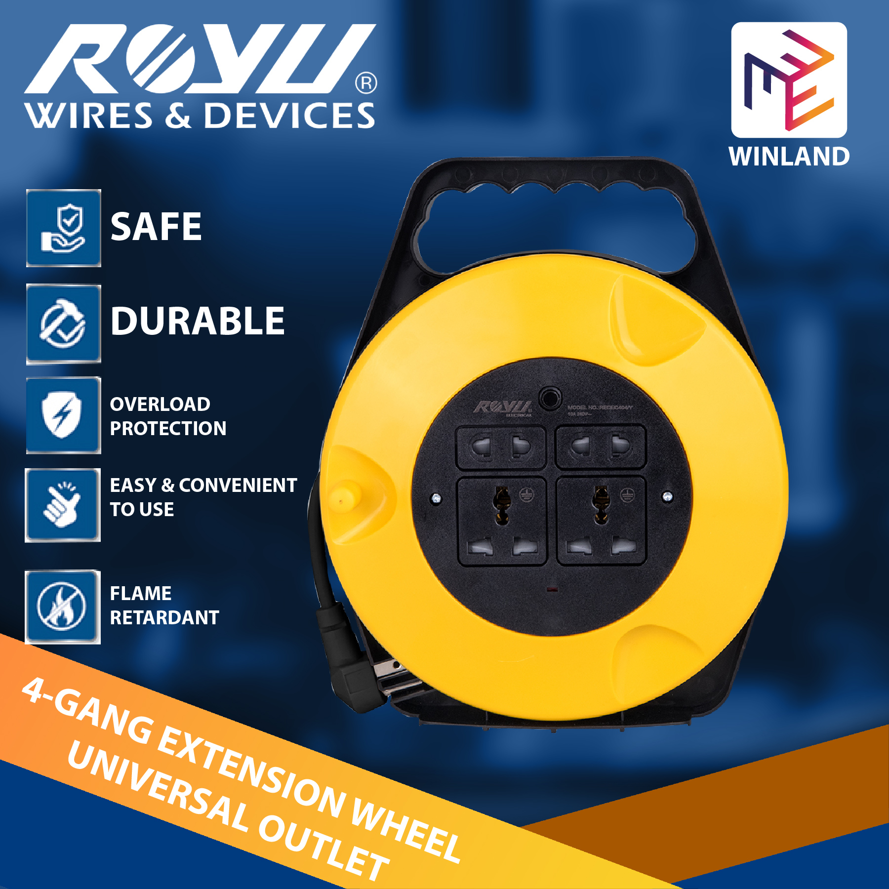 ROYU by Winland Extension Wheel 4 Gang Universal Outlet REDEC404/Y ...