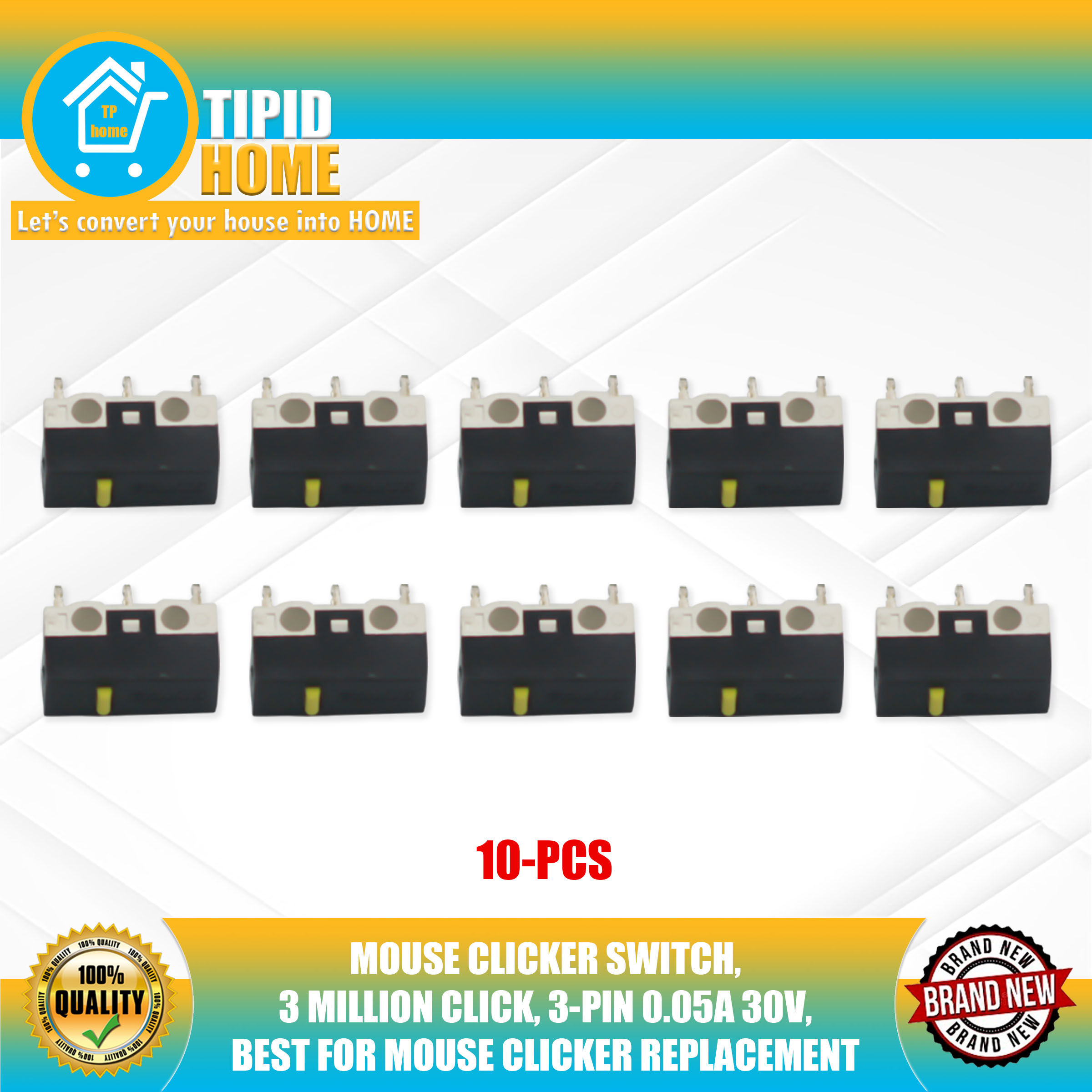 MOUSE CLICKER SWITCH, 3 MILLION CLICK, 3-PIN 0.05A 30V, BEST FOR MOUSE ...