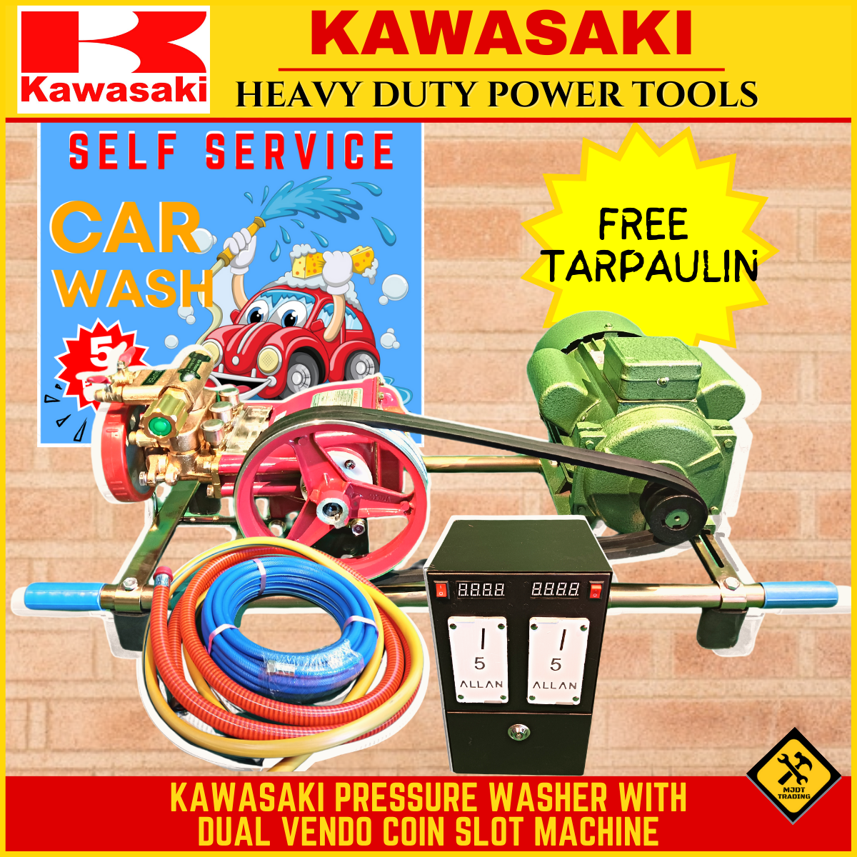 KAWASAKI HIGH PRESSURE WASHER WITH (DUAL) COIN SLOT 5 PESO CARWASH ...