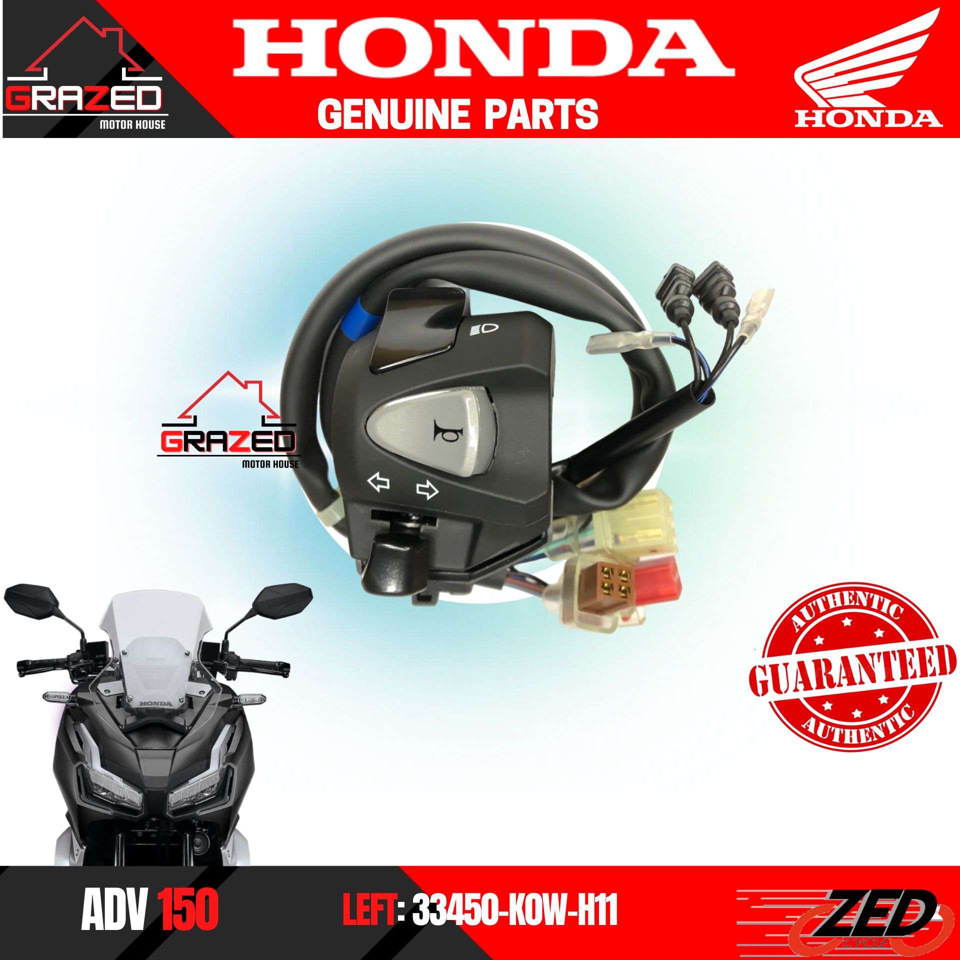 SWITCH ASSEMBLY LEFT AND RIGHT for Honda ADV 150 (35160-K0W-N01 / 35200 ...