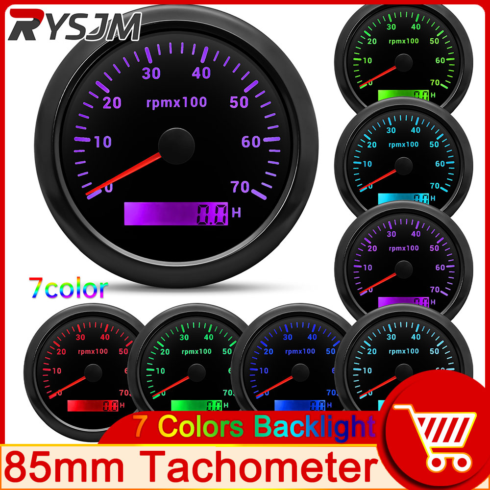 HD 7K 7000 RPM 85MM Tachometer for Boat Motor with 7 Color Backlight ...
