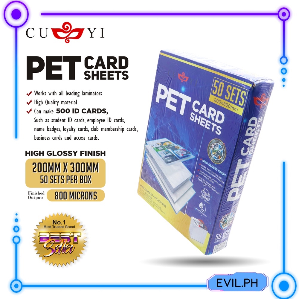CUYI PVC Sheet // PET Sheet for ID Cards (50 sets per pack) A4 size ...
