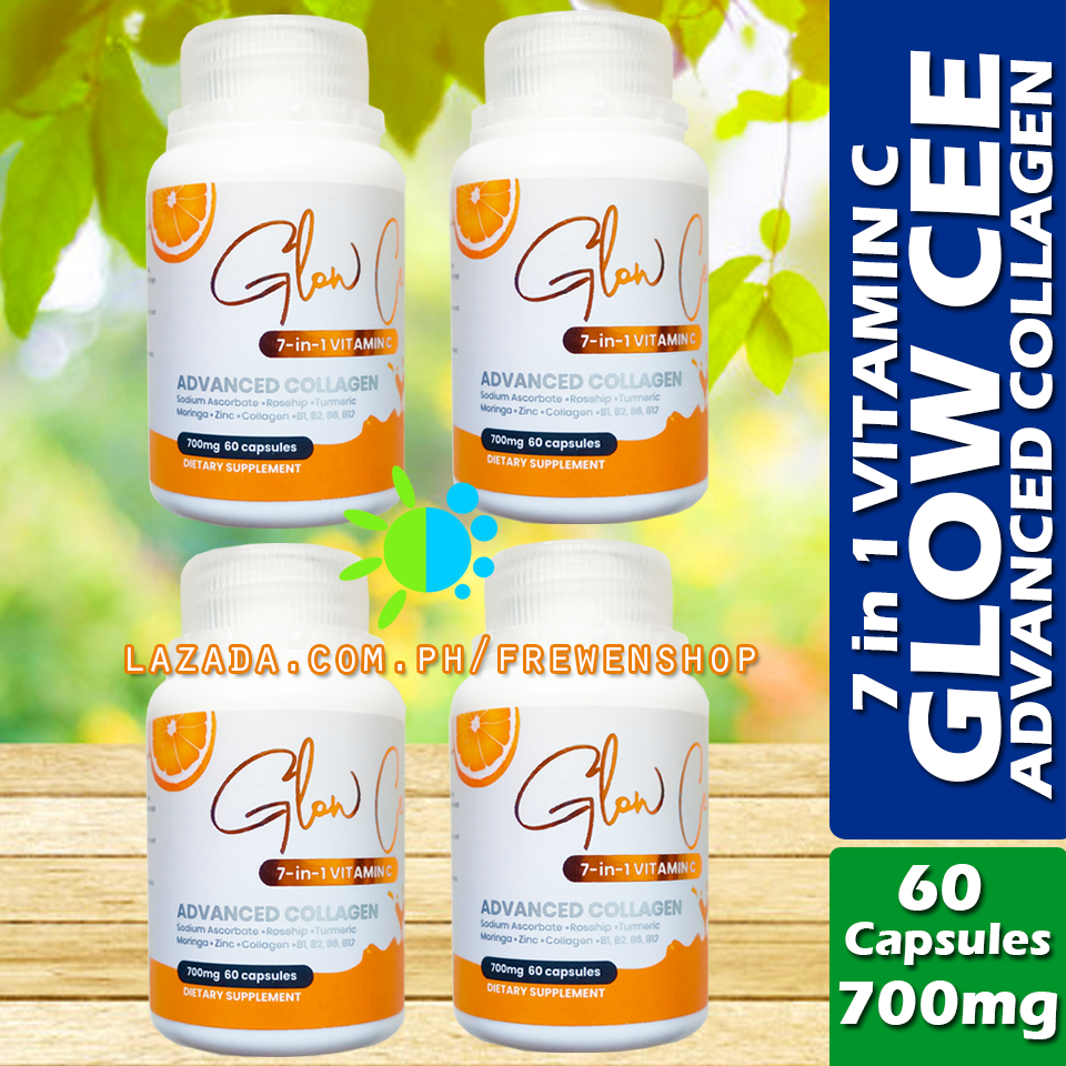 4 BOTTLES GLOW CEE Collagen 7 in 1 Vitamin C 60 Capsules with Rosehip ...