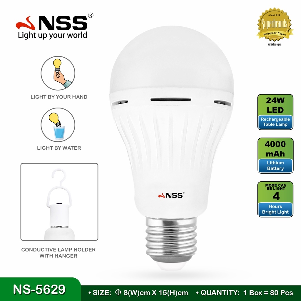 NSS Rechargeable Emergency Light Bulb E27 Energy Saving Outdoor ...