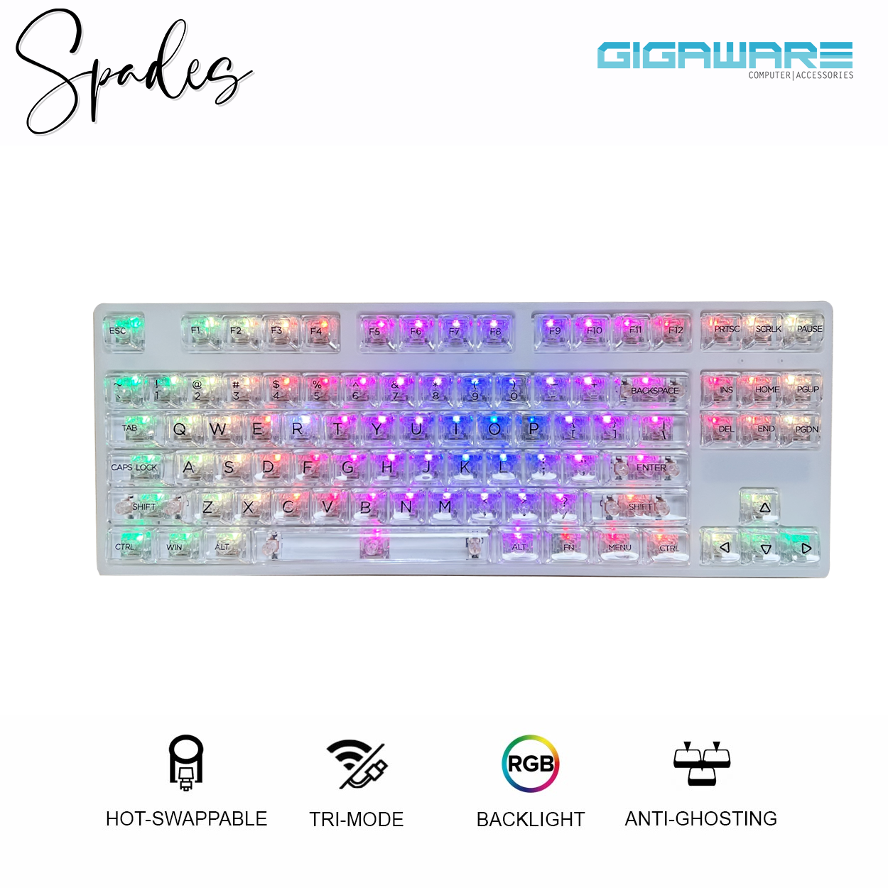 Dark Alien K87 TKL Transparent Crystal Clear 80% Wireless Keyboard Tri ...