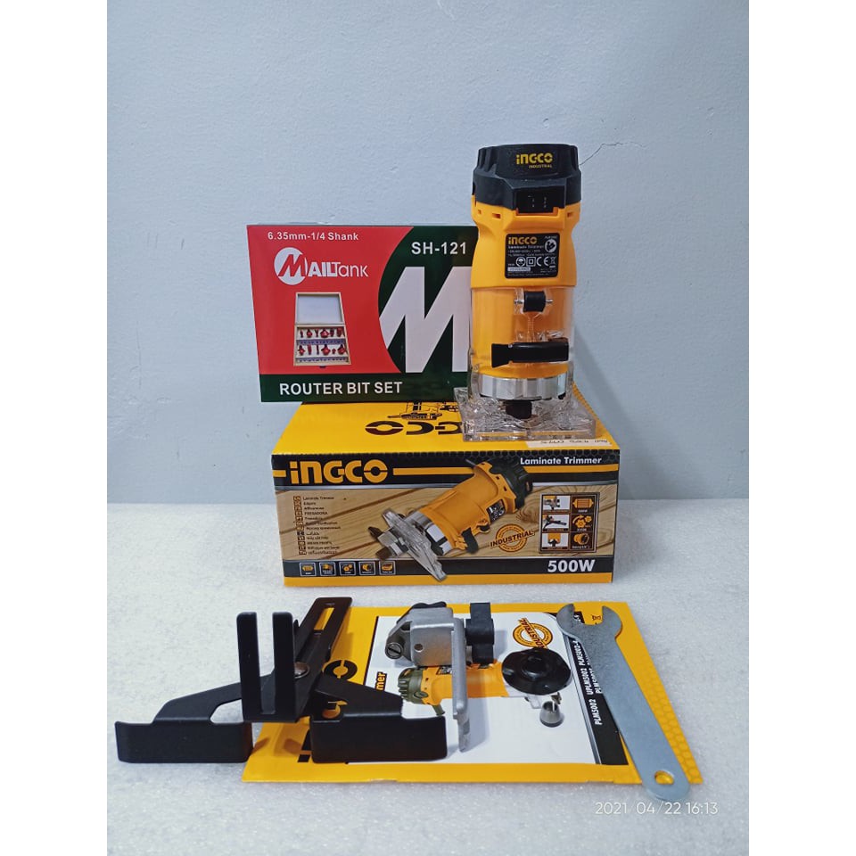 FREE SAFETY GOGGLES Ingco Laminate Trimmer With With 1/4 12pcs Of ...