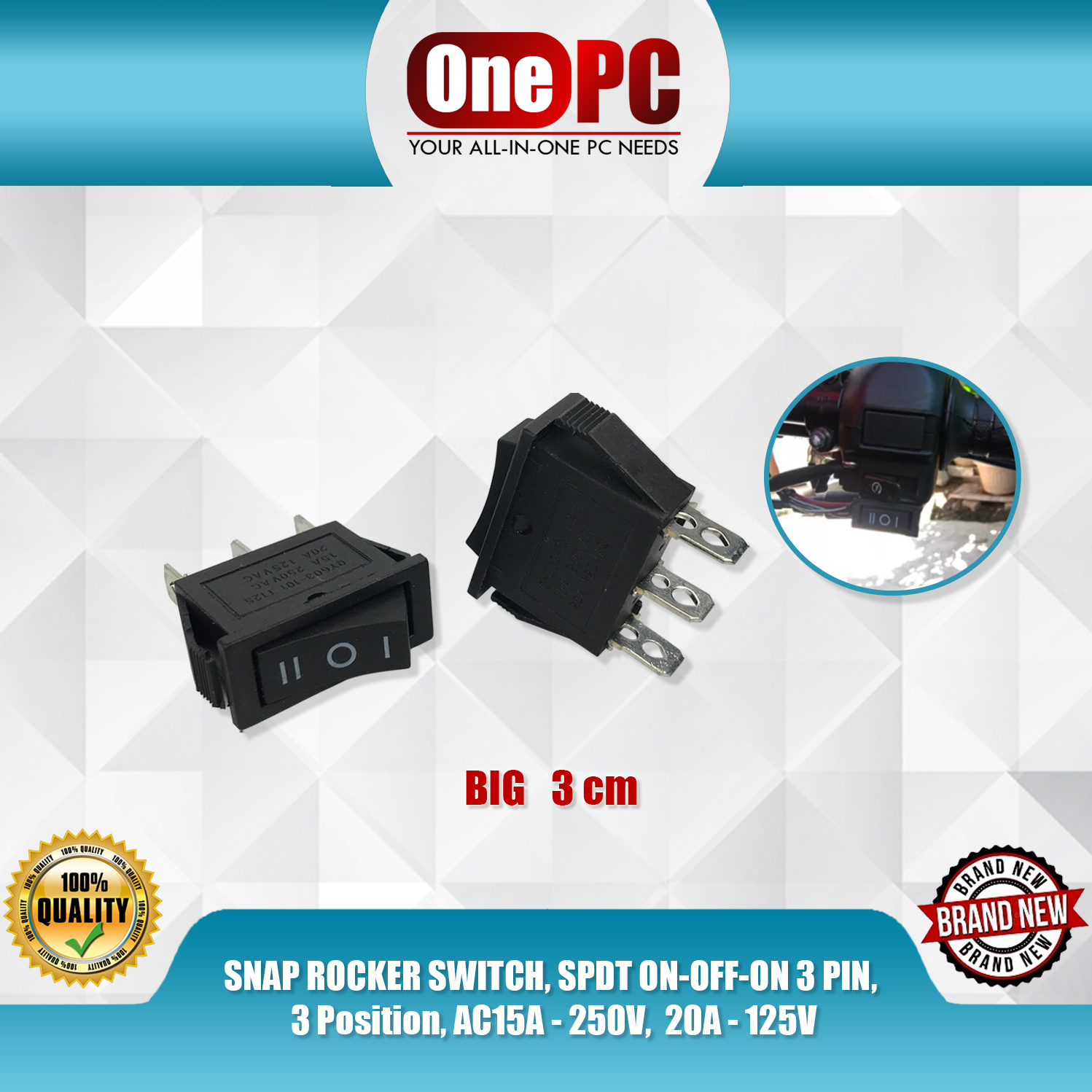 SNAP ROCKER SWITCH BLACK, SPDT ON-OFF-ON 3 PIN, 3 Position, HEAVY DUTY ...