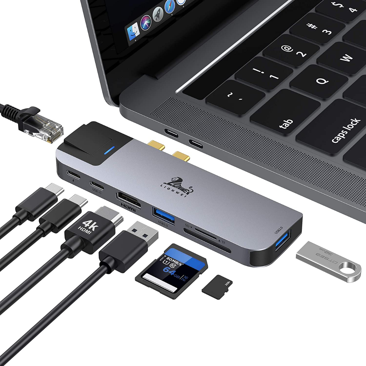 LIONWEI USB C Hub Adapters for MacBook Pro/Air, 8 in 2 Docking Station ...