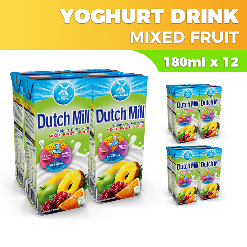 Dutch Mill Yoghurt Drink Mixed Fruit Juice 180ml x 12 | Lazada PH