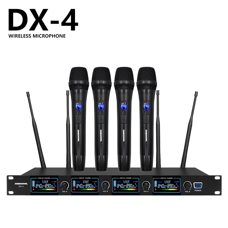 RIWORAL DX4 professonal UHF 4 channel wireless handheld microphone 4 ...