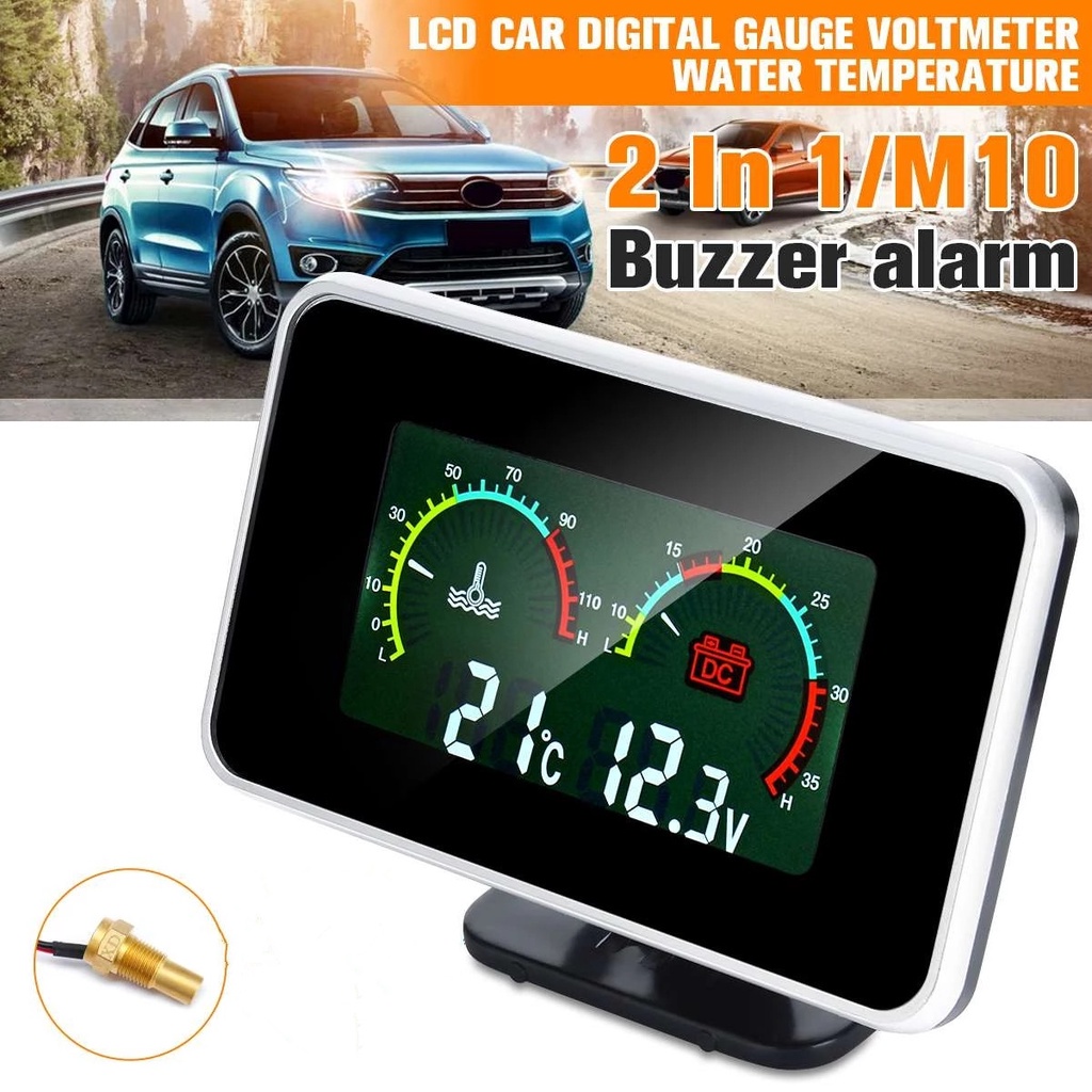 AUTOFun 2 in1 LCD Digital Gauge Car Water Temperature+Voltmeter Voltage ...