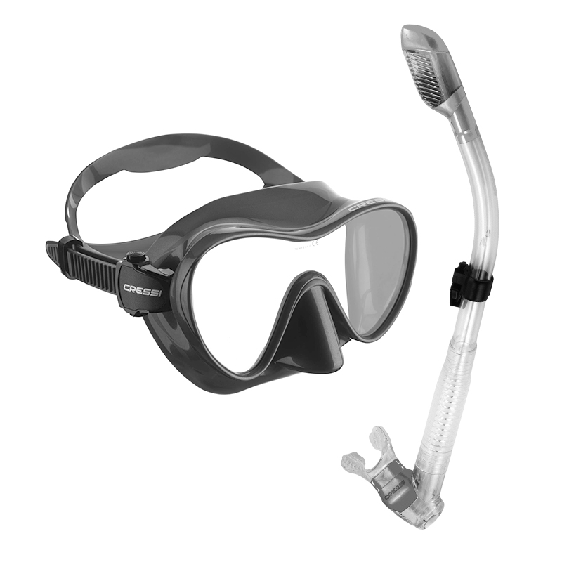 Cressi F1 Dry Snorkeling Set Diving Mask Dry Snorkel Framless Shiny ...