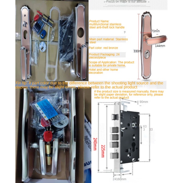 304 Stainless Steel Anti-theft Door Lock Set Security Handle Entrance ...