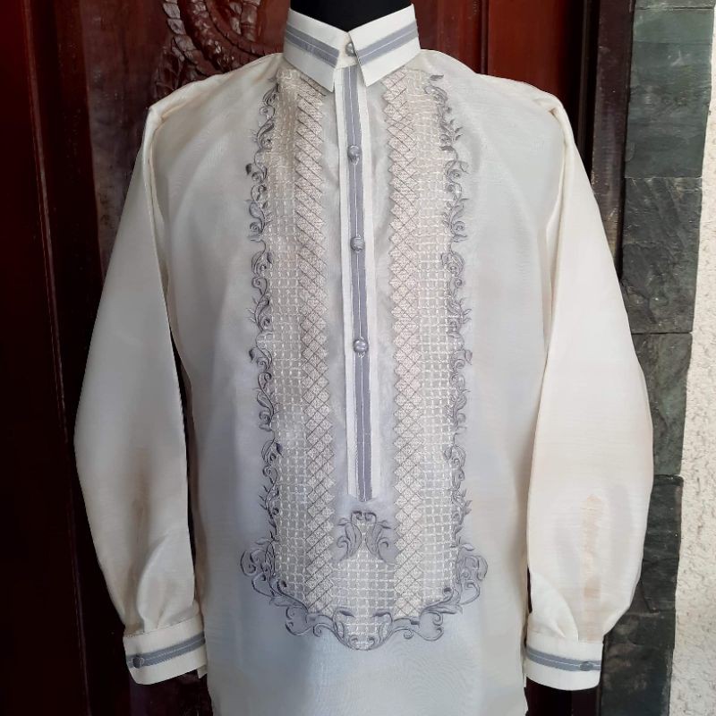 Barong Tagalog Gray embroidered organza stitches | Lazada PH