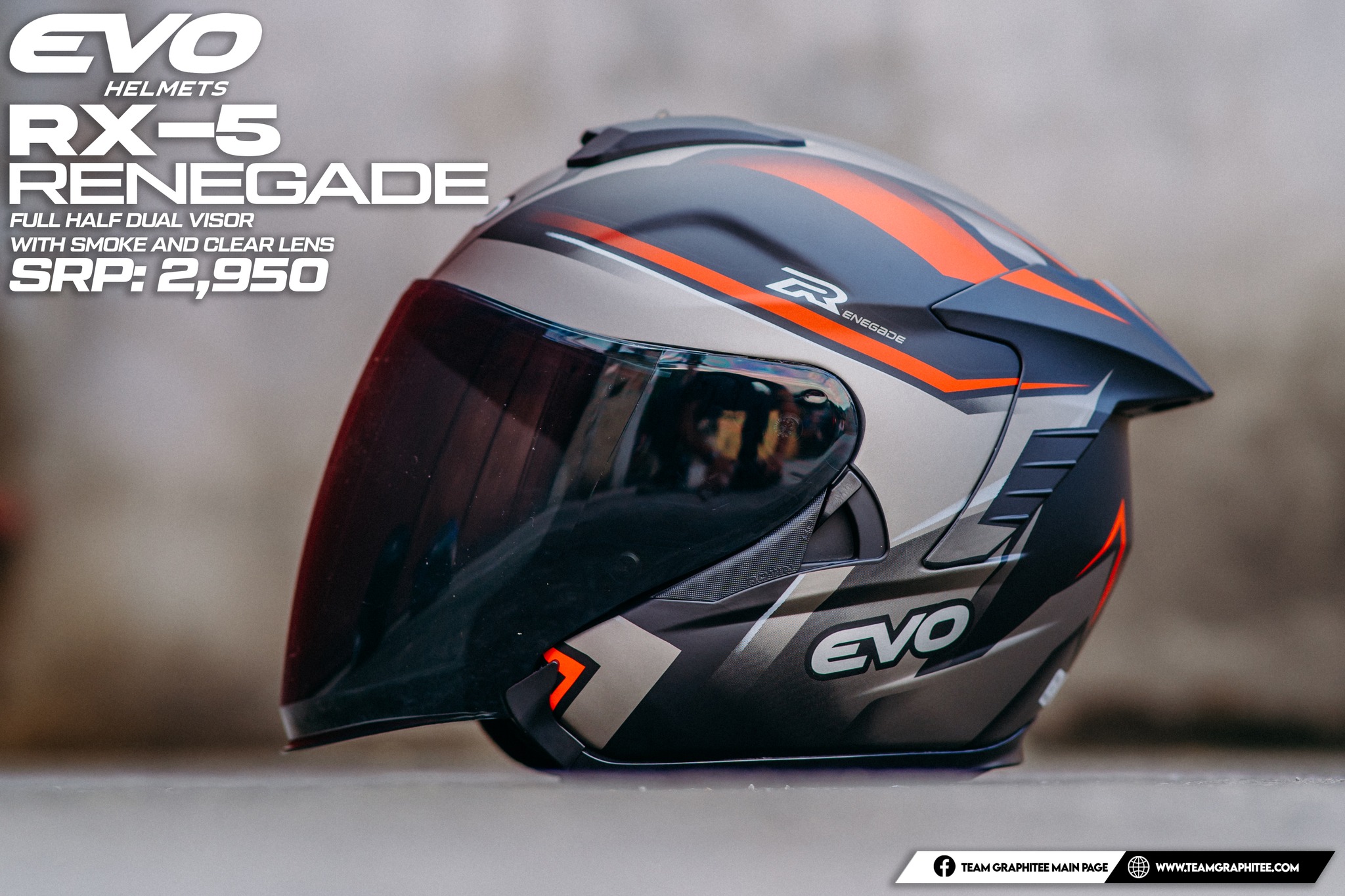 EVO RX-5 RENEGADE BLACK RED HALF FACE DUAL VISOR HELMET WITH FREE CLEAR ...