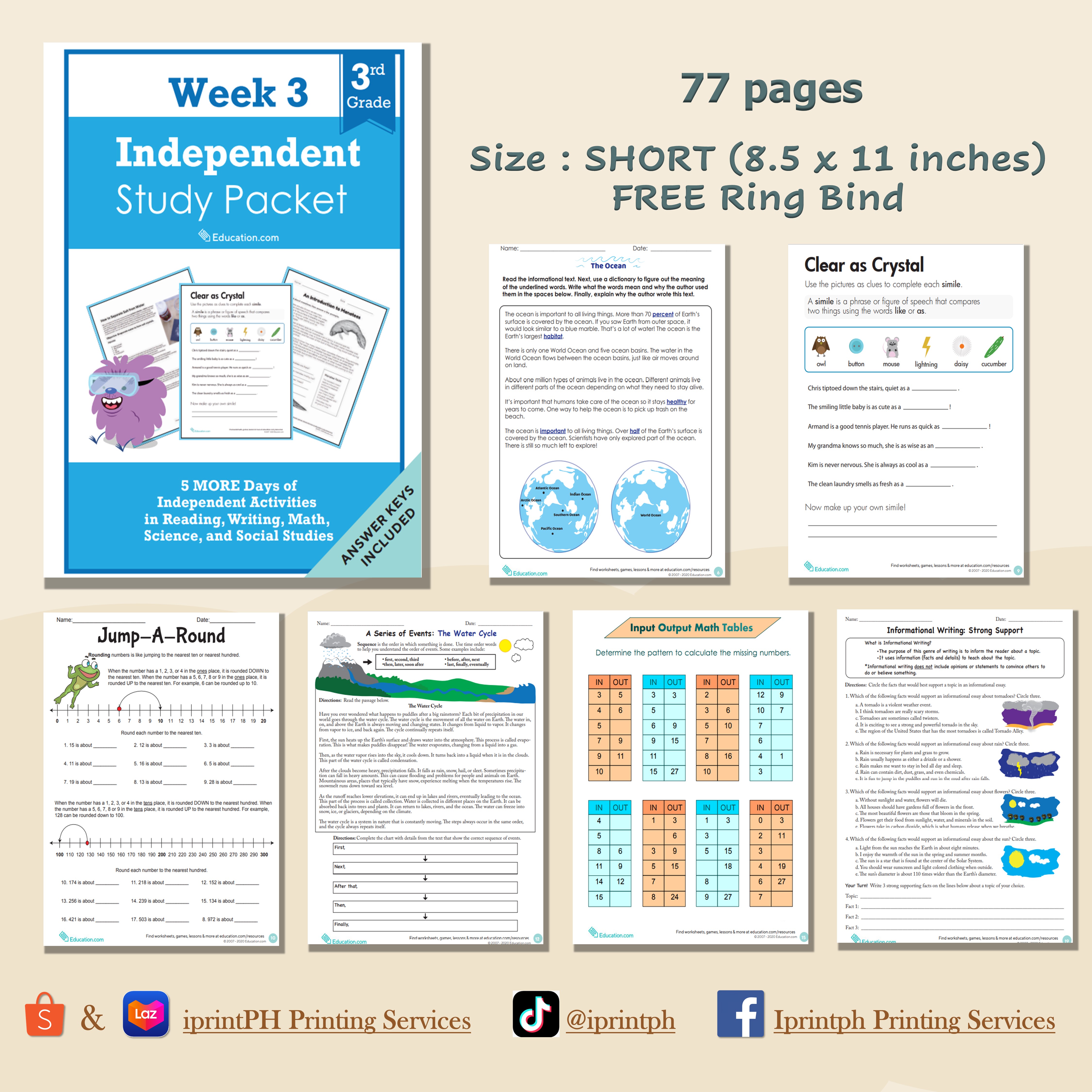 GRADE 3 Independent Study Packet (Worksheets / Workbooks) | Lazada PH
