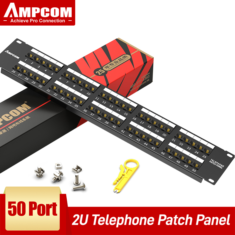 AMPCOM Telephone Patch Panel, 25/50 Ports Patch Panel, Cabinet Rack ...