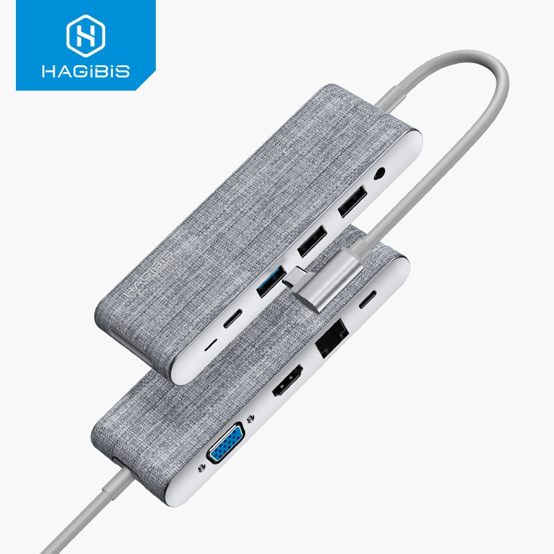 Hagibis USB C HUB ประเภท C ถึง HDMI VGA USB USB 3.0 RJ45 Carder Reader ...