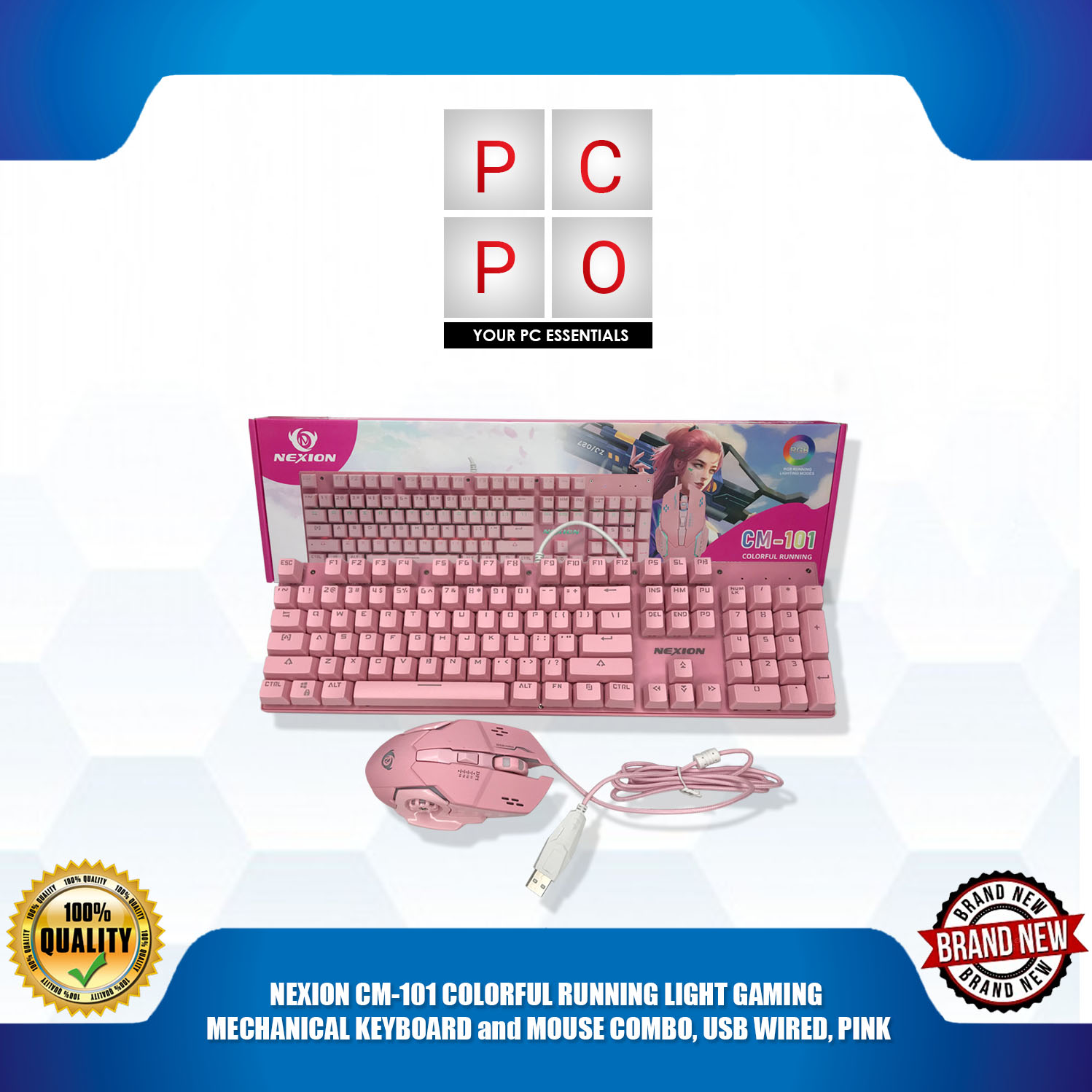 NEXION CM-101 COLORFUL RUNNING LIGHT GAMING MECHANICAL KEYBOARD and MOUSE COMBO, USB WIRED, PINK ...