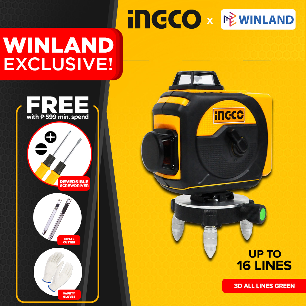 INGCO by Winland 3D All Lines 8/12/16 Lines Green Laser Level 0-30m ...