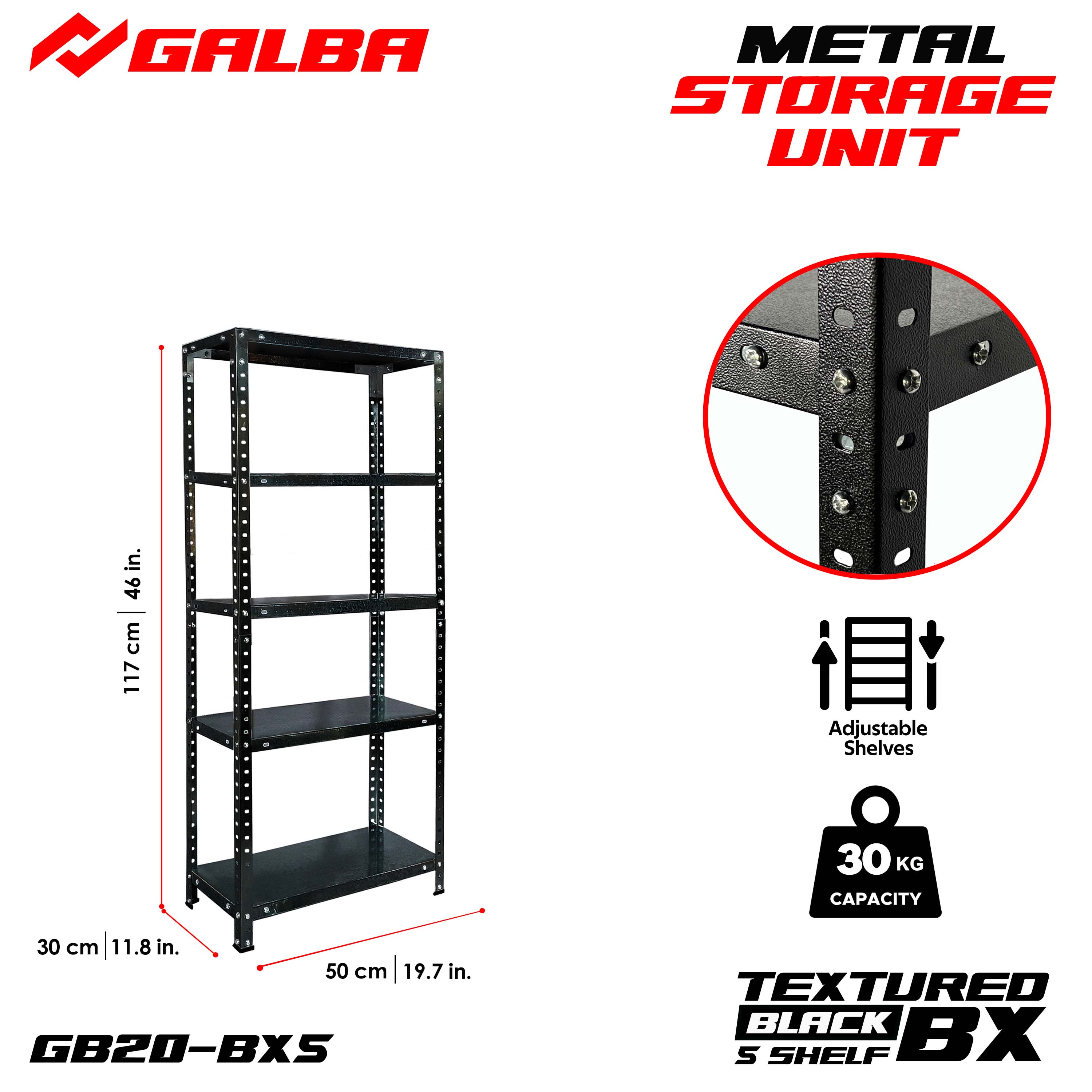 All-Metal Storage Shelving TEXTURED BLACK 5 Layers Adjustable Steel ...