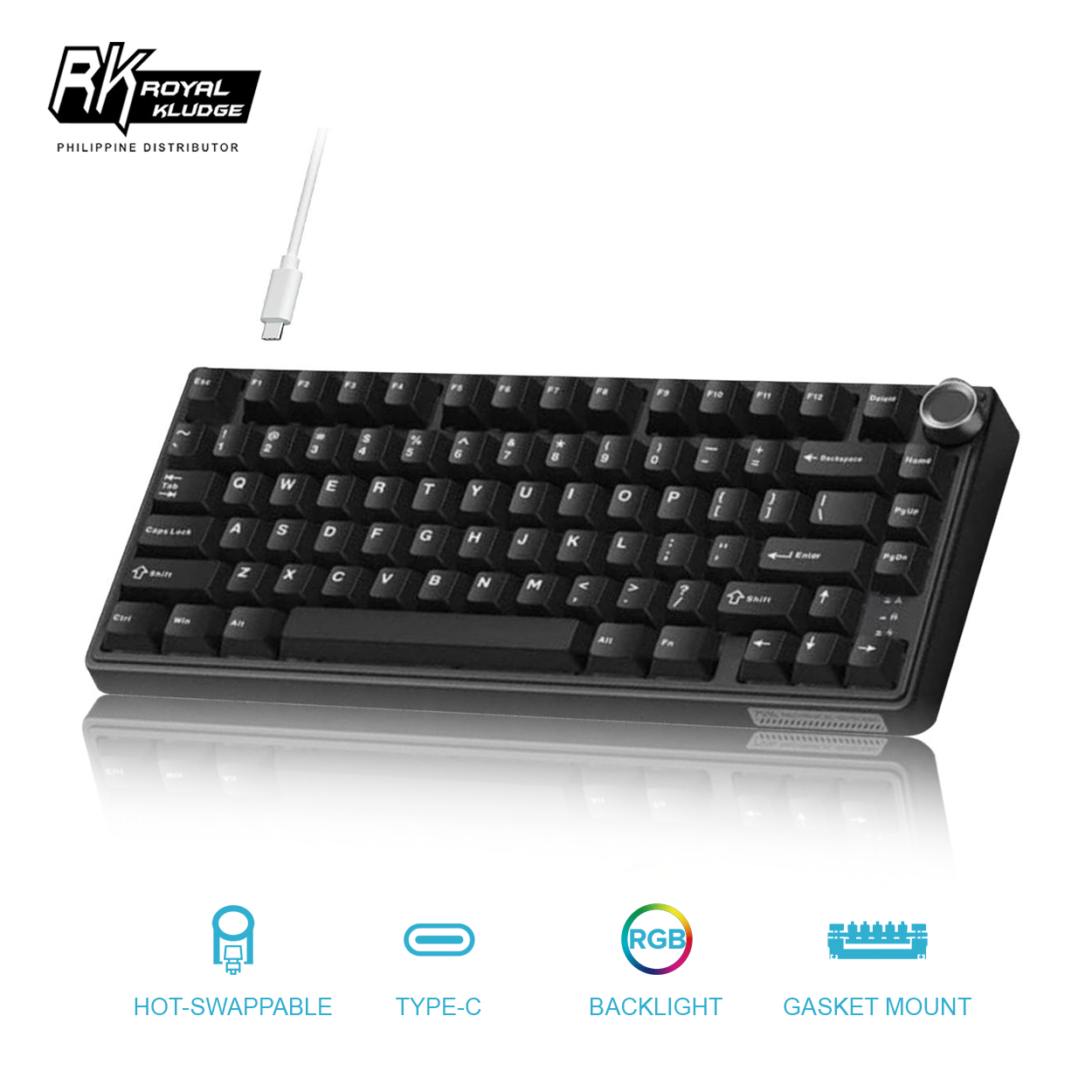 Royal Kludge RK R75 Mechanical Keyboard 75% TKL Wired with Volume Knob ...