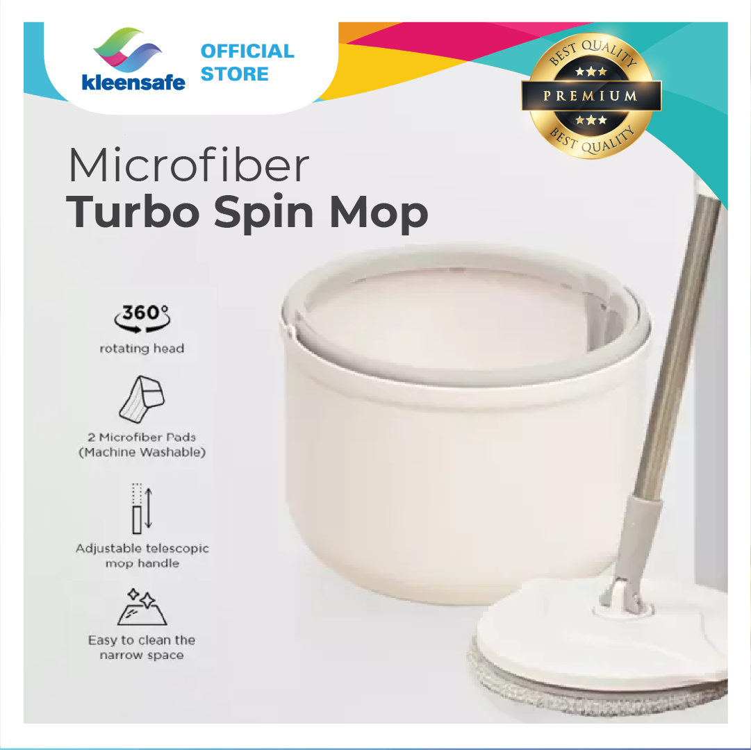 Kleensafe K8 Heavy Duty Turbo Microfiber Round Flat Mop floor mop Magic ...