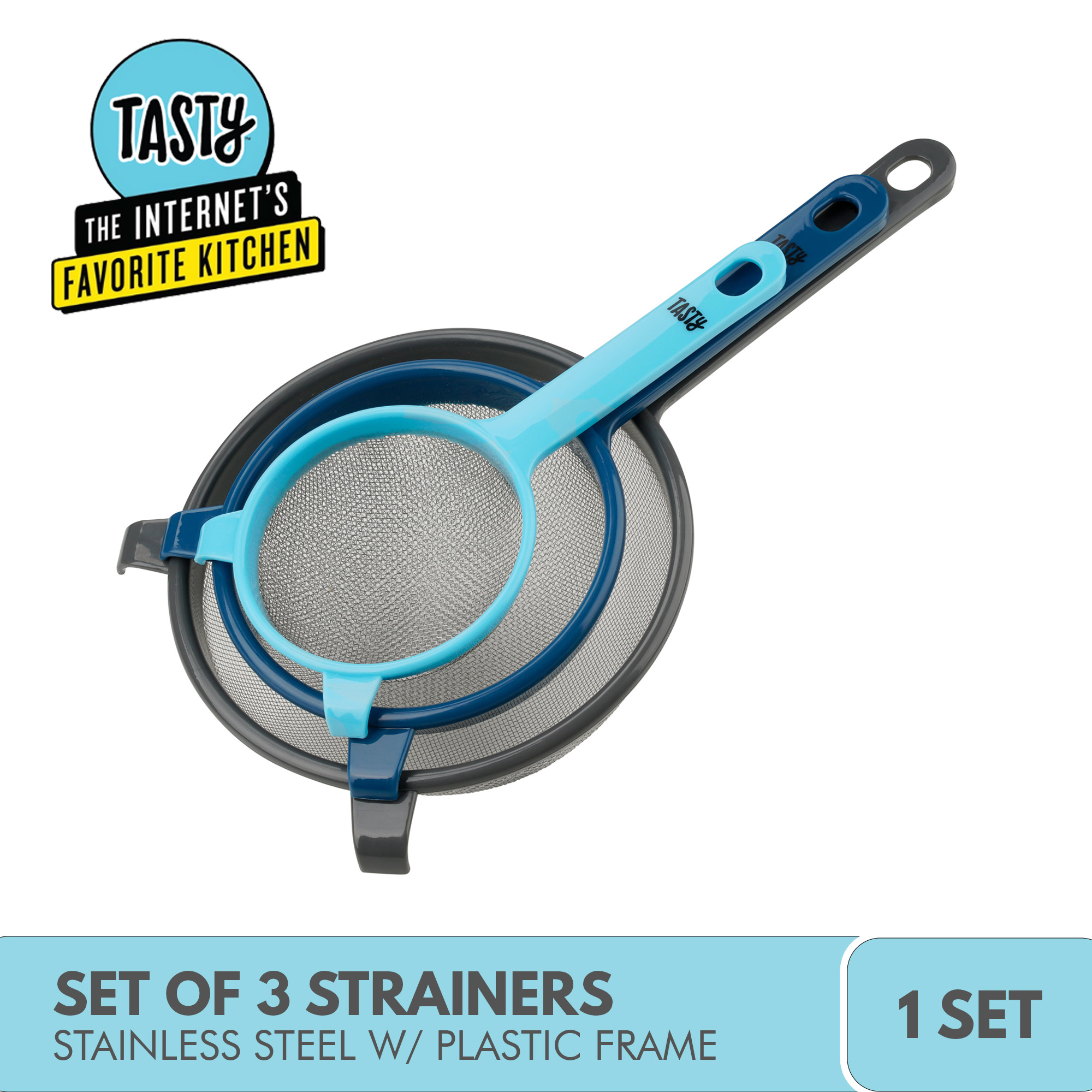 Tasty Set of 3 Strainers | Stainless Steel w/ Plastic Frame | T-678401 ...