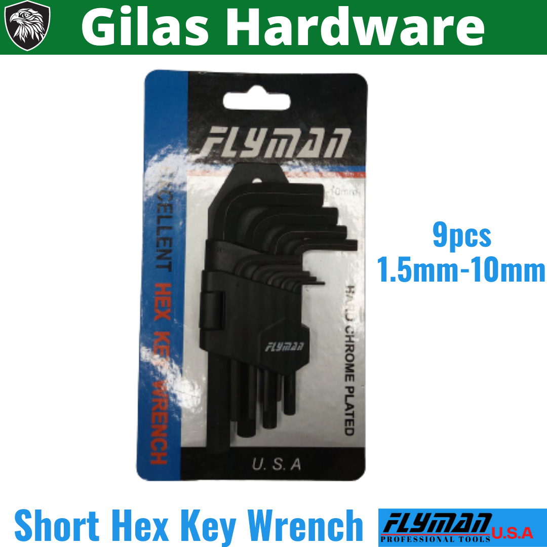 Short Hex Key Allen Wrench Original Flyman USA Set 9pcs, 1.5-10mm (1 ...