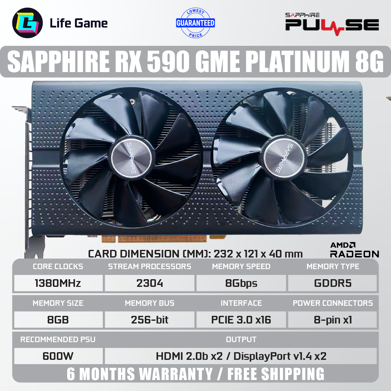 Used Sapphire RX590 590 2304sp 8G 8GB D5 DUAL FAN AMD GDDR5 256bit PCIE ...