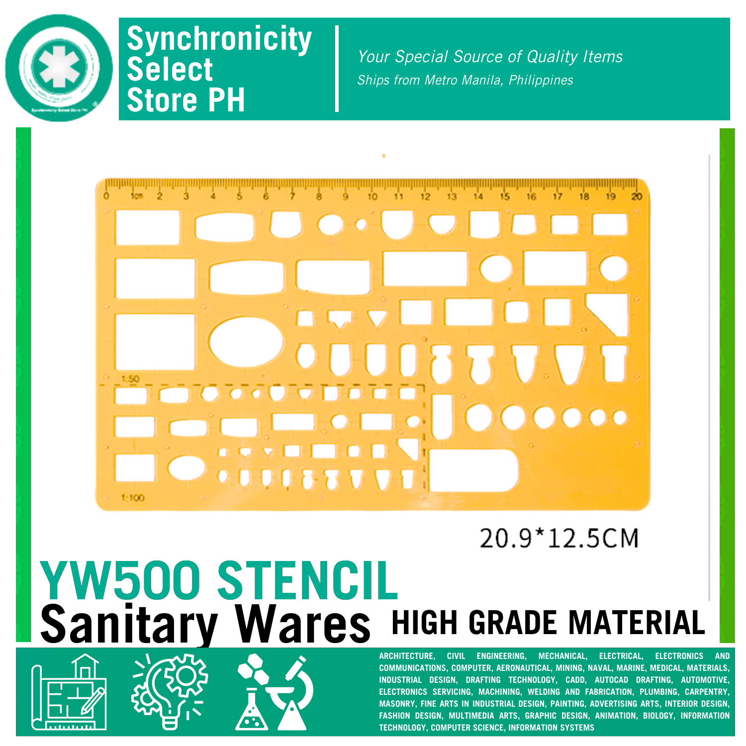 YW500 Stencil Geometric Drawings Templates, Drafting Stencils, Ruler ...