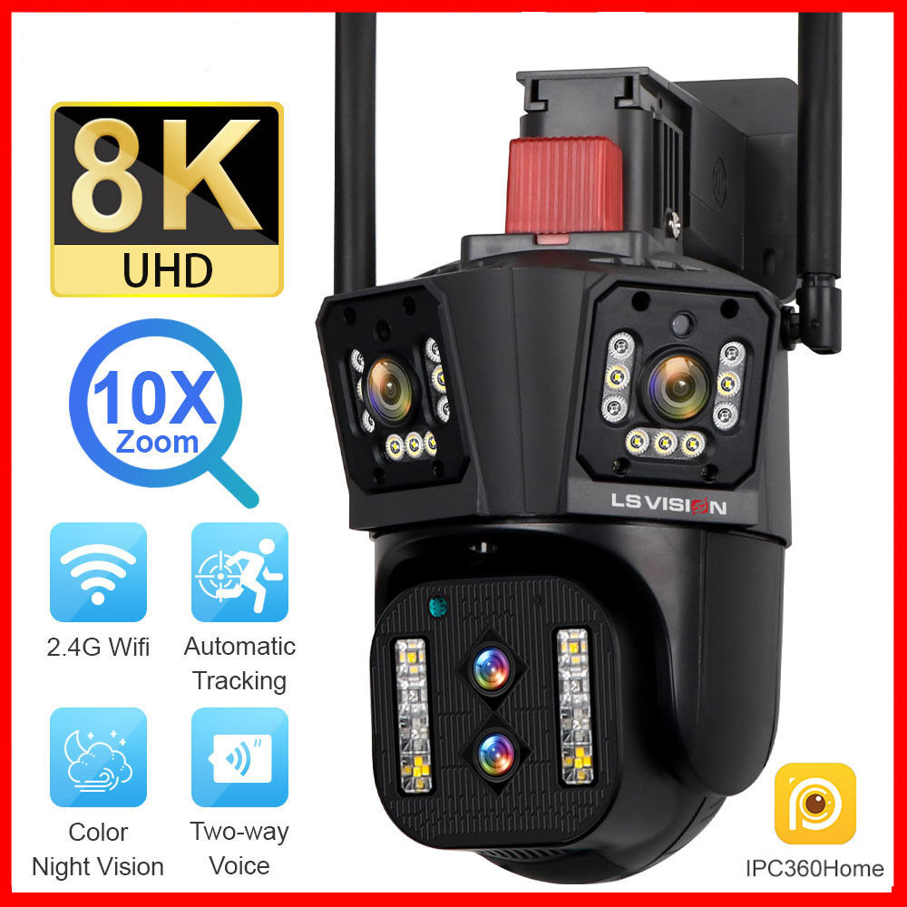 MYHYPERGEAR 8K 16MP Four Lens WIFI CCTV Camera 10X Hybrid Optical Zoom Linkage PTZ Humanoid ...