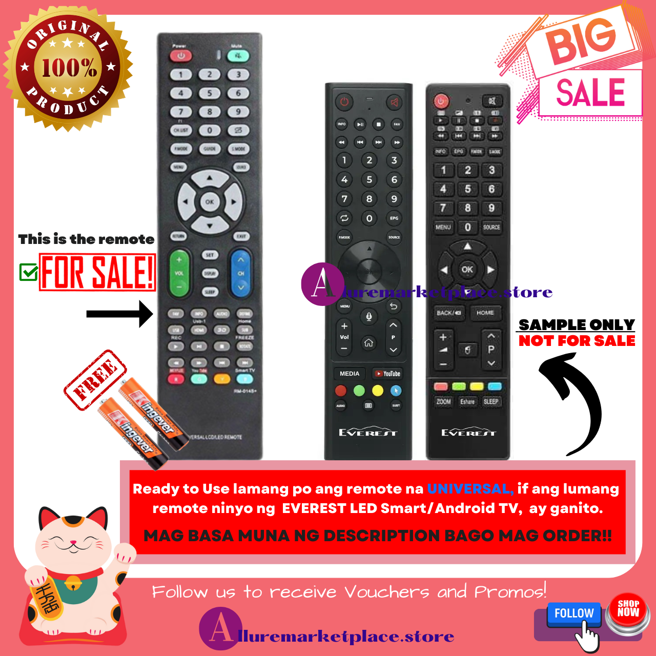 Replacement Remote Everest Ready to use Universal TV Remote for Everest ...