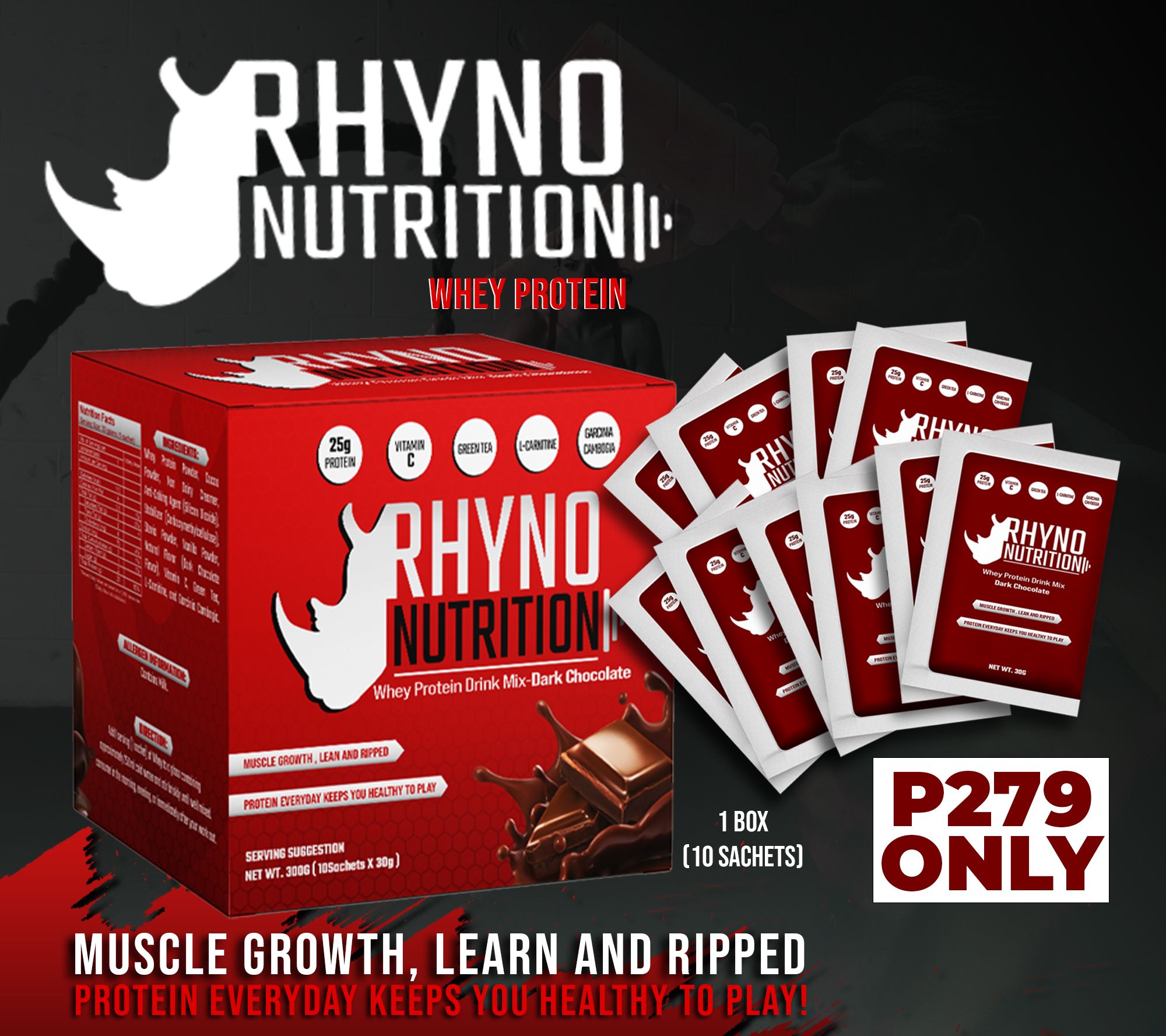 RHYNO NUTRITION WHEY PROTEIN DRINK MIX 10 SACHETS | Lazada PH