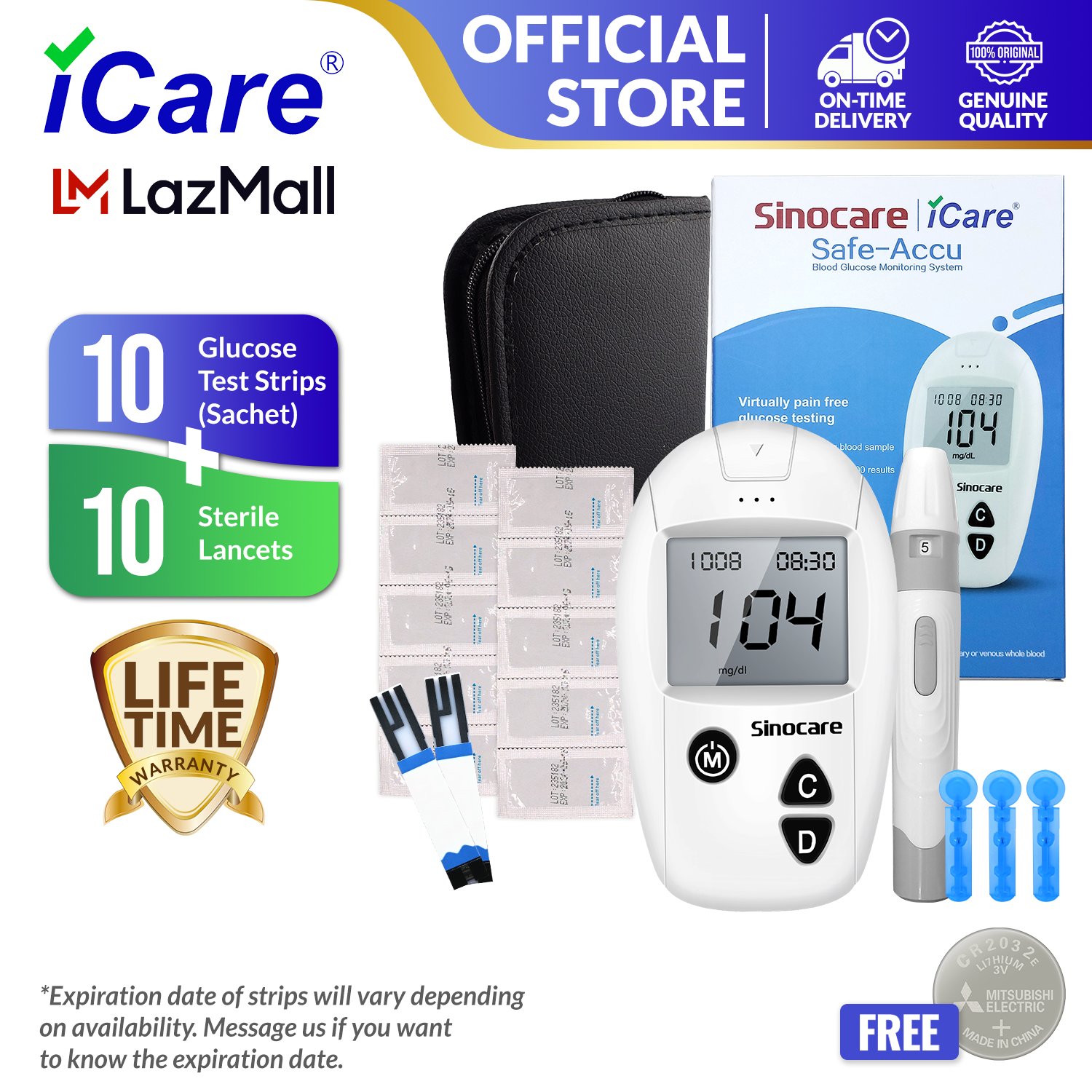 iCare SA10 Safe Accu Blood Glucose Meter with 10 Test Strips and 10 ...