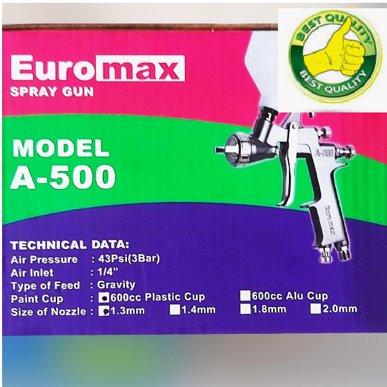 Original Euromax Spray Gun A-500 1.3mm Nozzle Gravity Type Paint ...