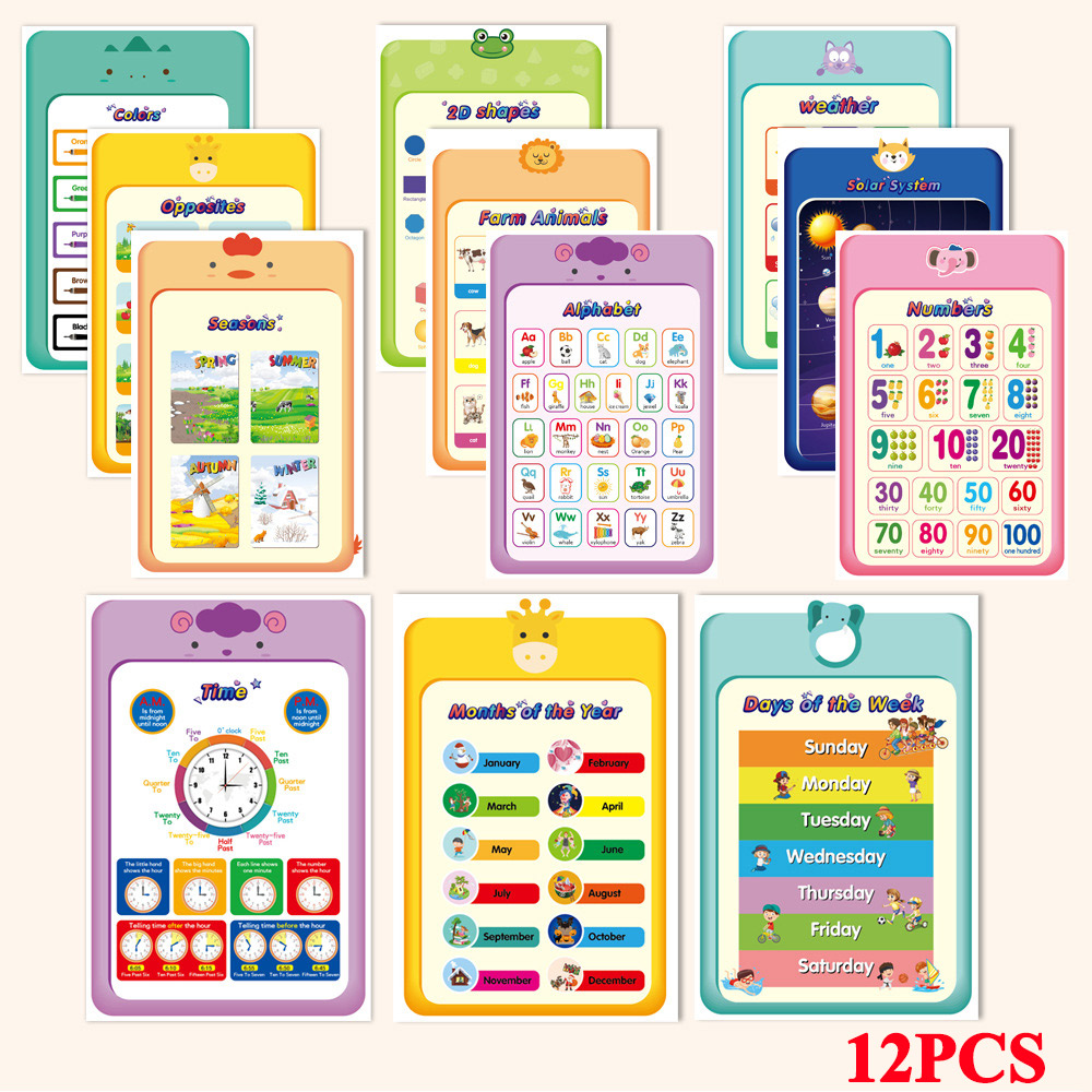 🔝16pcs 42x28 Educational Charts Toddler ABC Learning Wall Poster ...