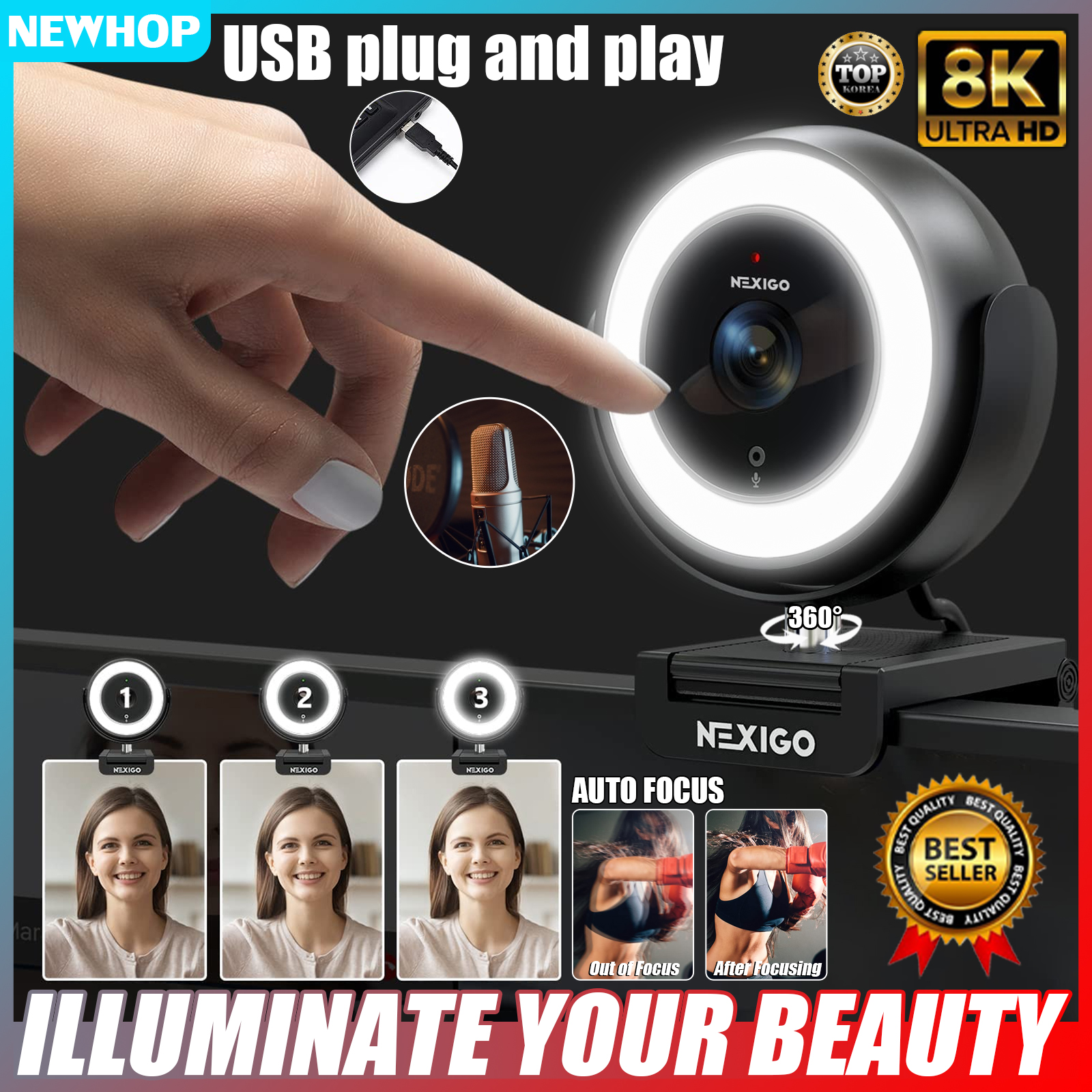 Automatic Camera Beauty camera for computer pc 8K Webcam 7680*4320 Full ...