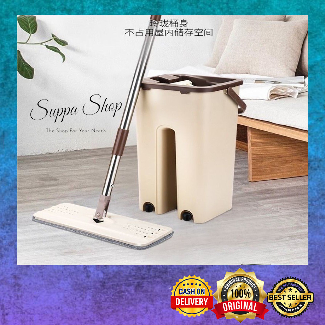 Original 360 Spin Free Hand Self Wash Lazy Floor Mop 2in1 Squeeze Dry Flat Mops magic Bucket ...