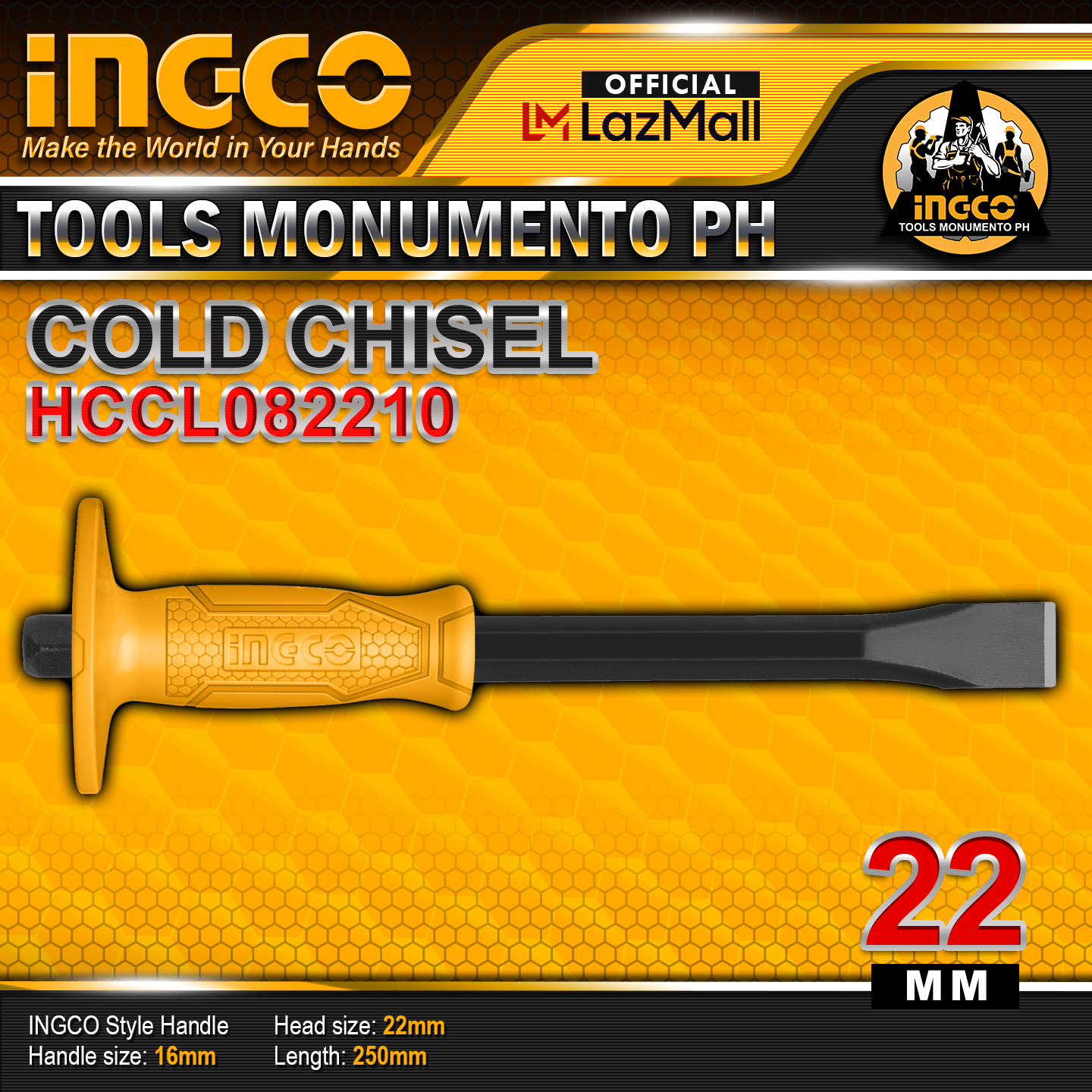 INGCO 22mm 16mm 250mm Cold Chisel (HCCL082210) *INGCO TOOLS MONUMENTO ...