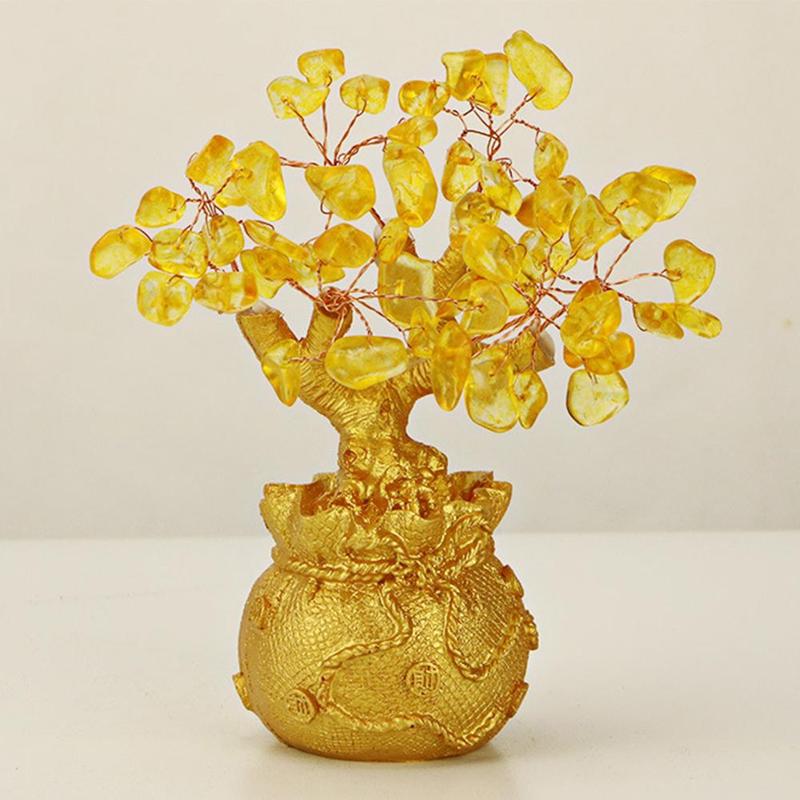 Yellow Crystal Creative Citrine Lucky Tree Chinese Tree For Desktop ...