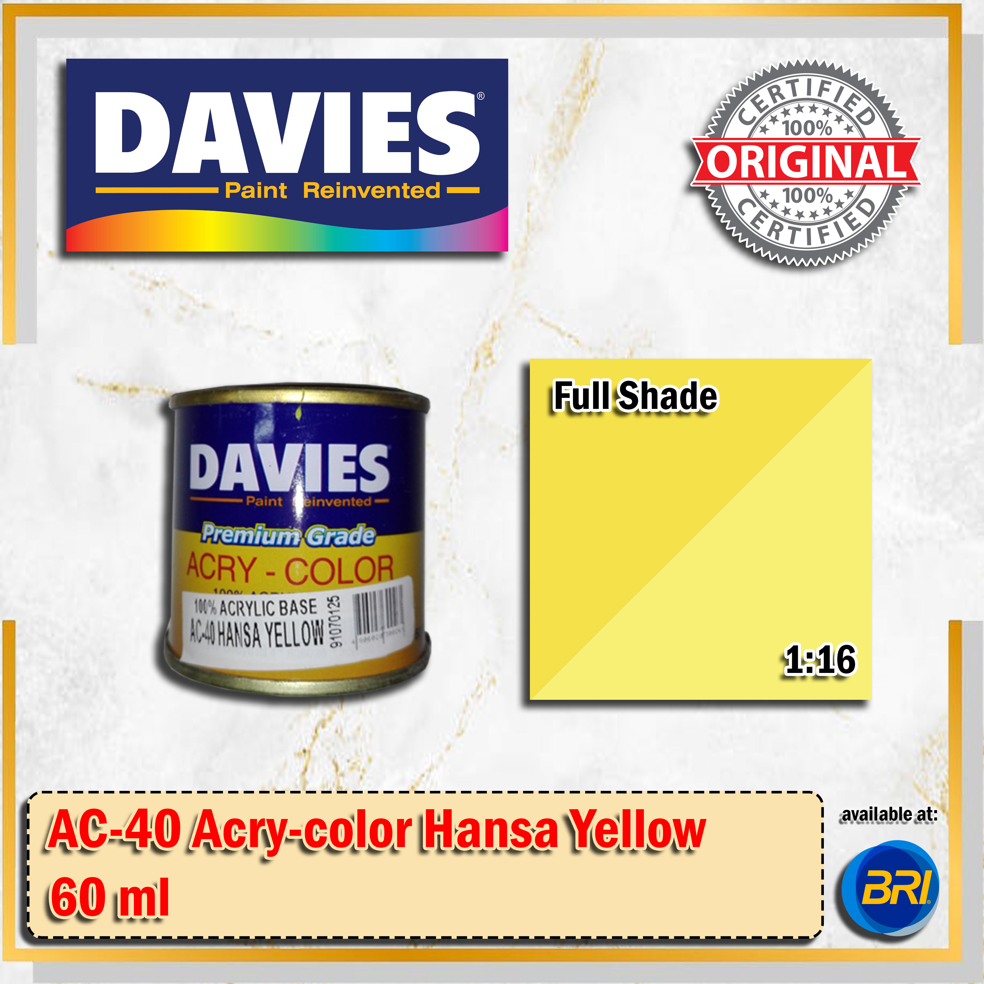 DAVIES AC-40 Acry-color Hansa Yellow [1/4L | 60ml] | Lazada PH