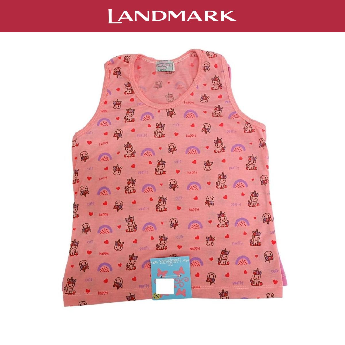 Landmark Racer Back Sando Colored Full Print With Band Dark Peach/Pink ...