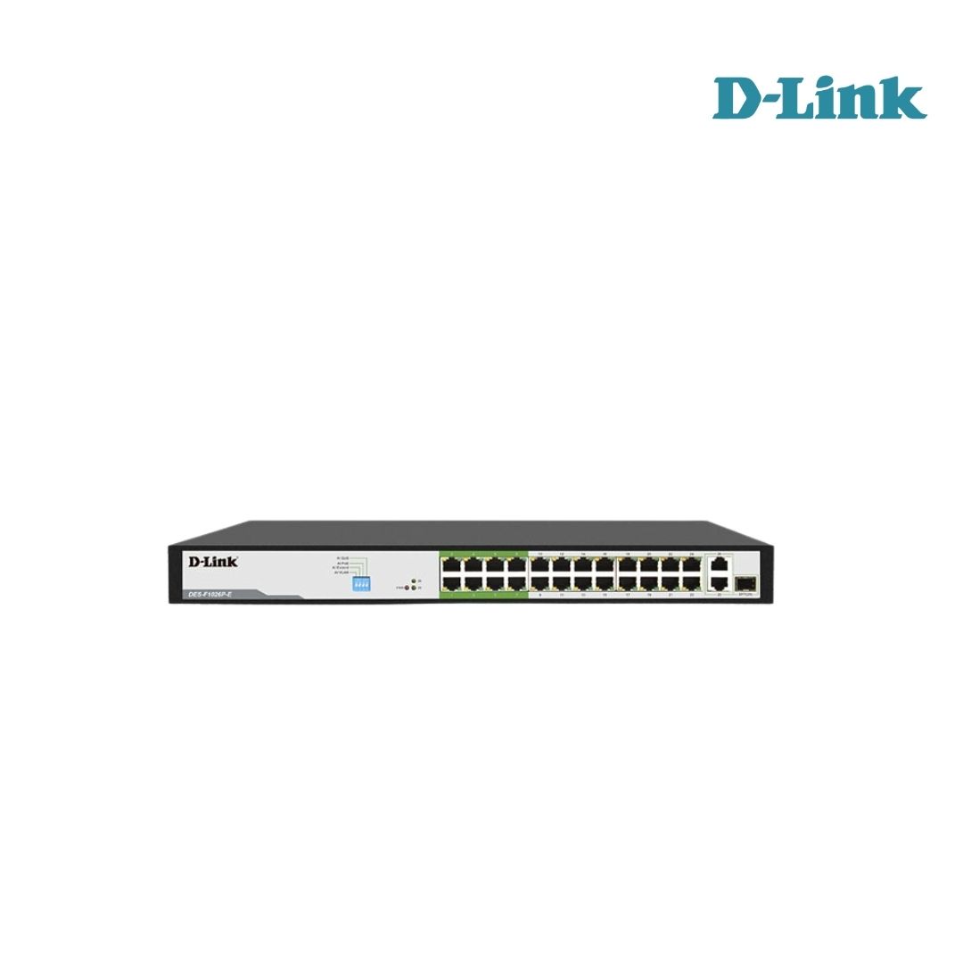 D-Link DES-F1026P-E 26-Port PoE Switch with 24 PoE Ports (8 Long Reach ...