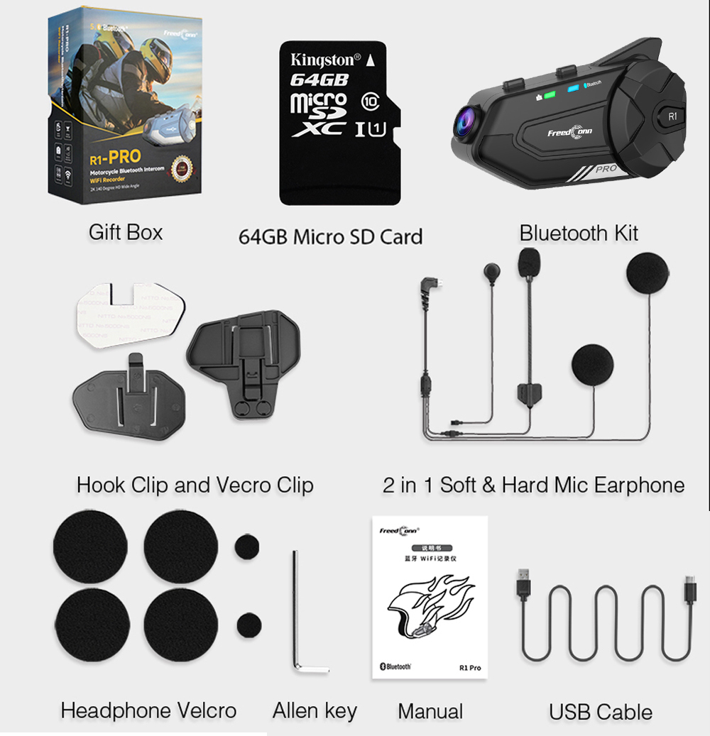 Freedconn R1 Pro Motorcycle Helmet Bluetooth Headset 6 Riders Group ...